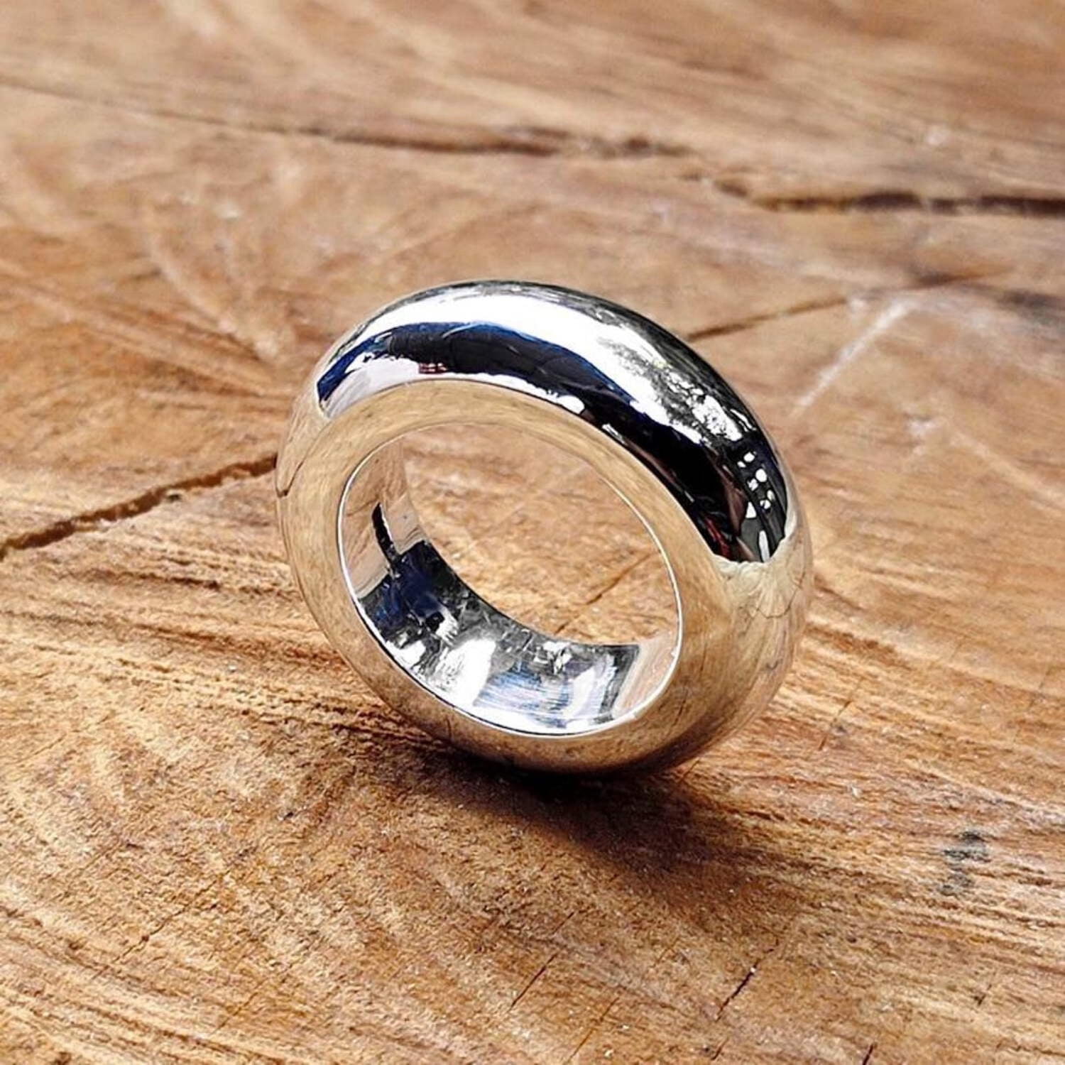 Big Solid 999 Fine Silver Dome Ring, Silver Band Ring, Silver Large ...