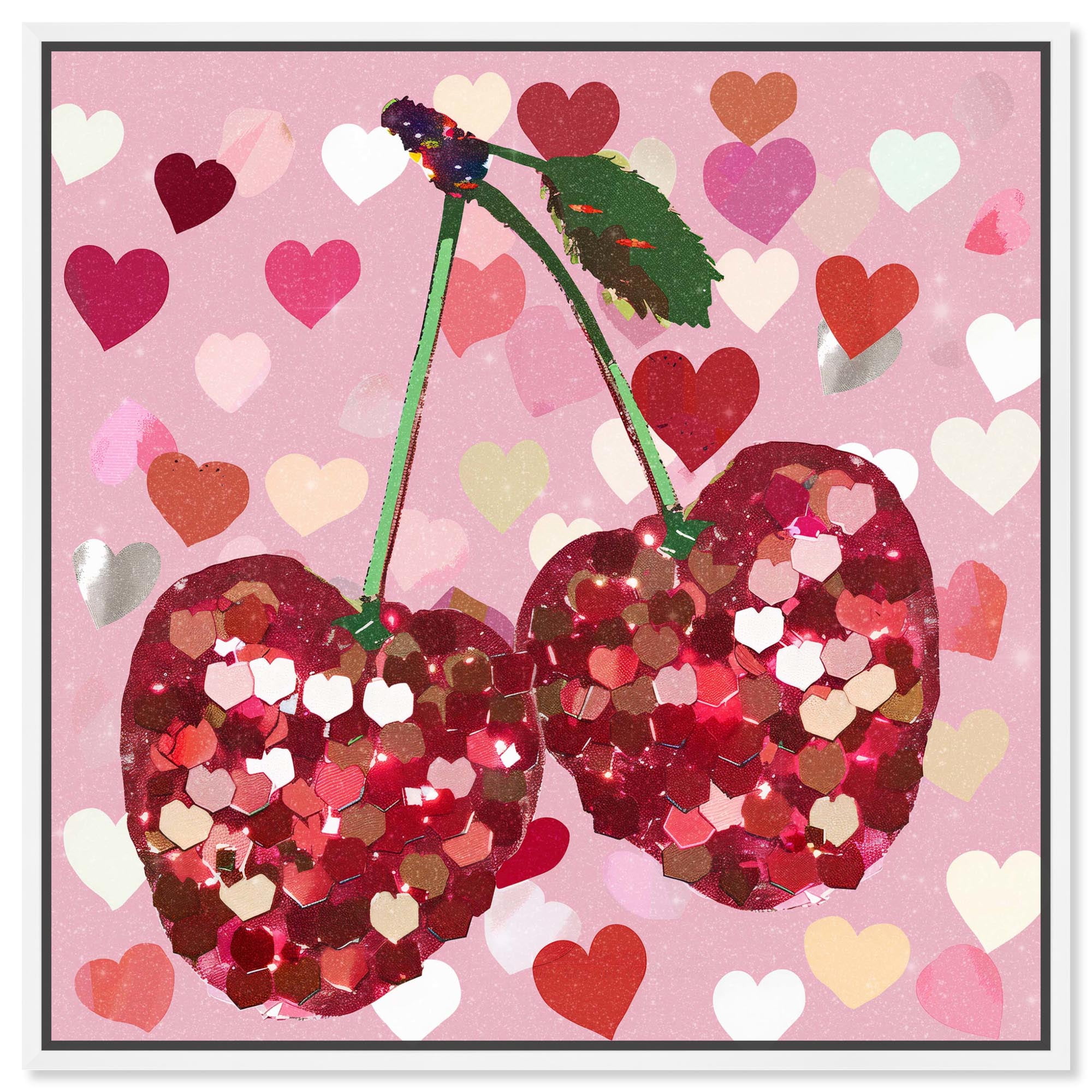 Big Sparkle Cherries Canvas Modern Trendy Art by Art Remedy, White ...
