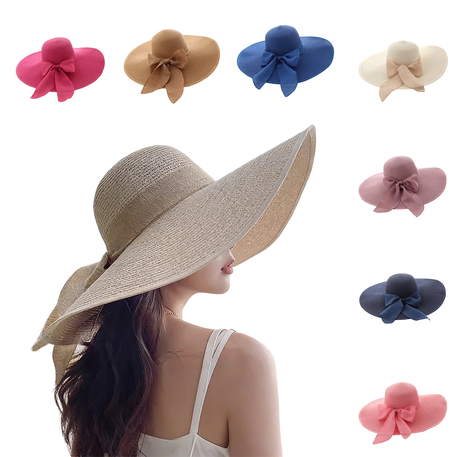 Big Straw Sun Hats for Women Floppy Foldable Roll up Beach Cap Sun Hat ...