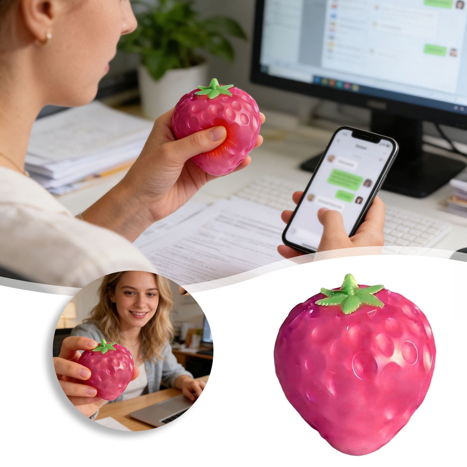 Big Strawberry Squishies, 2.36inch Sticky Stress Relief Ball, Color ...
