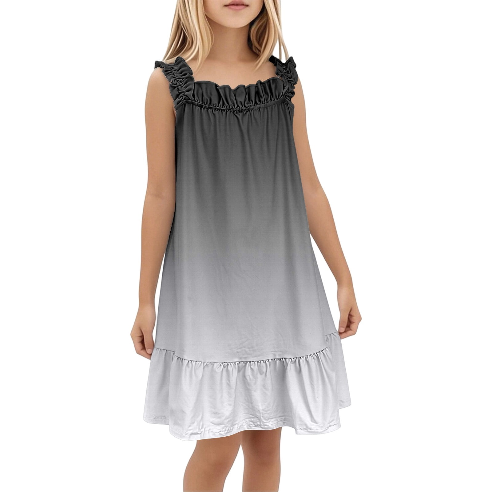 Big Summer Dresses for Girls Floral Printed Tiered Ruffle Spaghetti ...