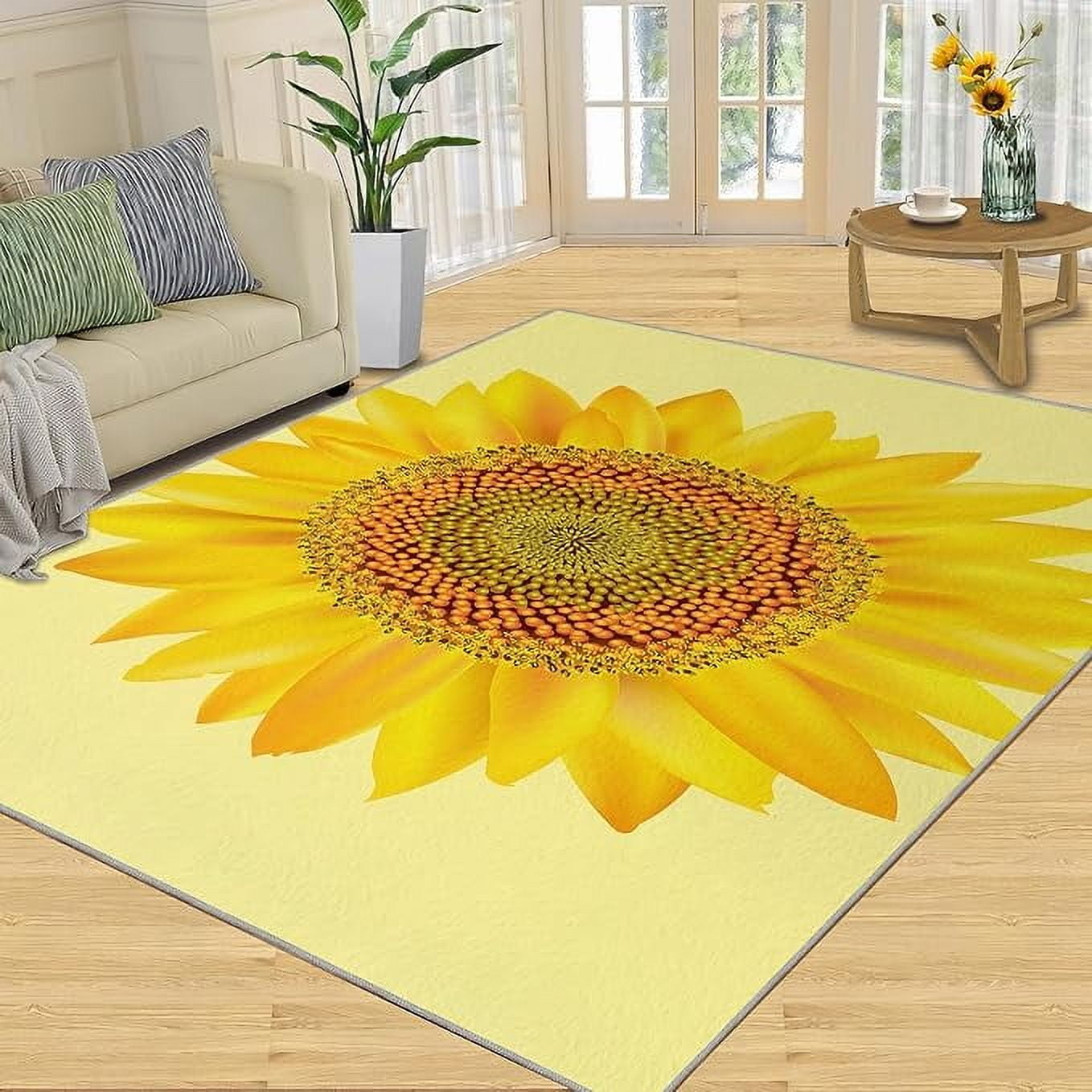 Big Sunflower Area Rug For Living Room, Yellow Flowers Rugs For Bedroom ...
