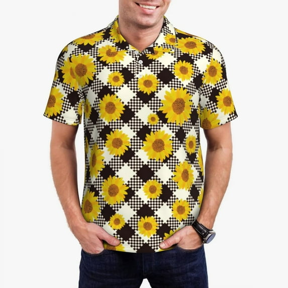 Big Sunflower Field Polo Shirt Men Yellow Floral Print Casual Shirt ...
