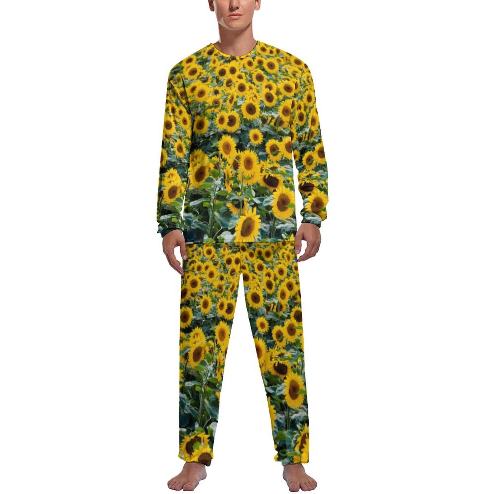 Big Sunflower Print Pajamas Daily 2 Piece Flower of Life Trendy Pajama ...