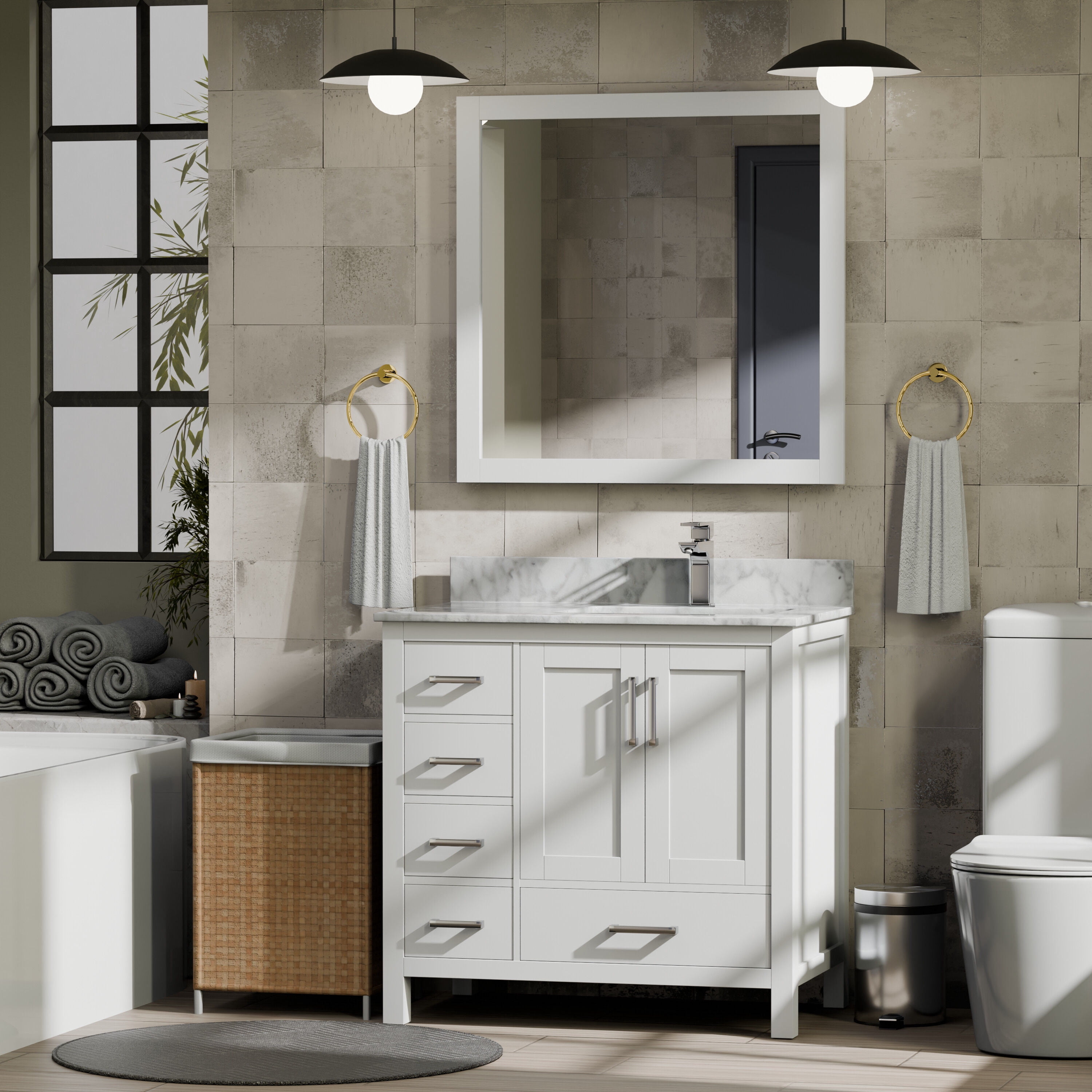 Big Sur 36 in W x 22 in D Right Offset White Single Bath Vanity and ...