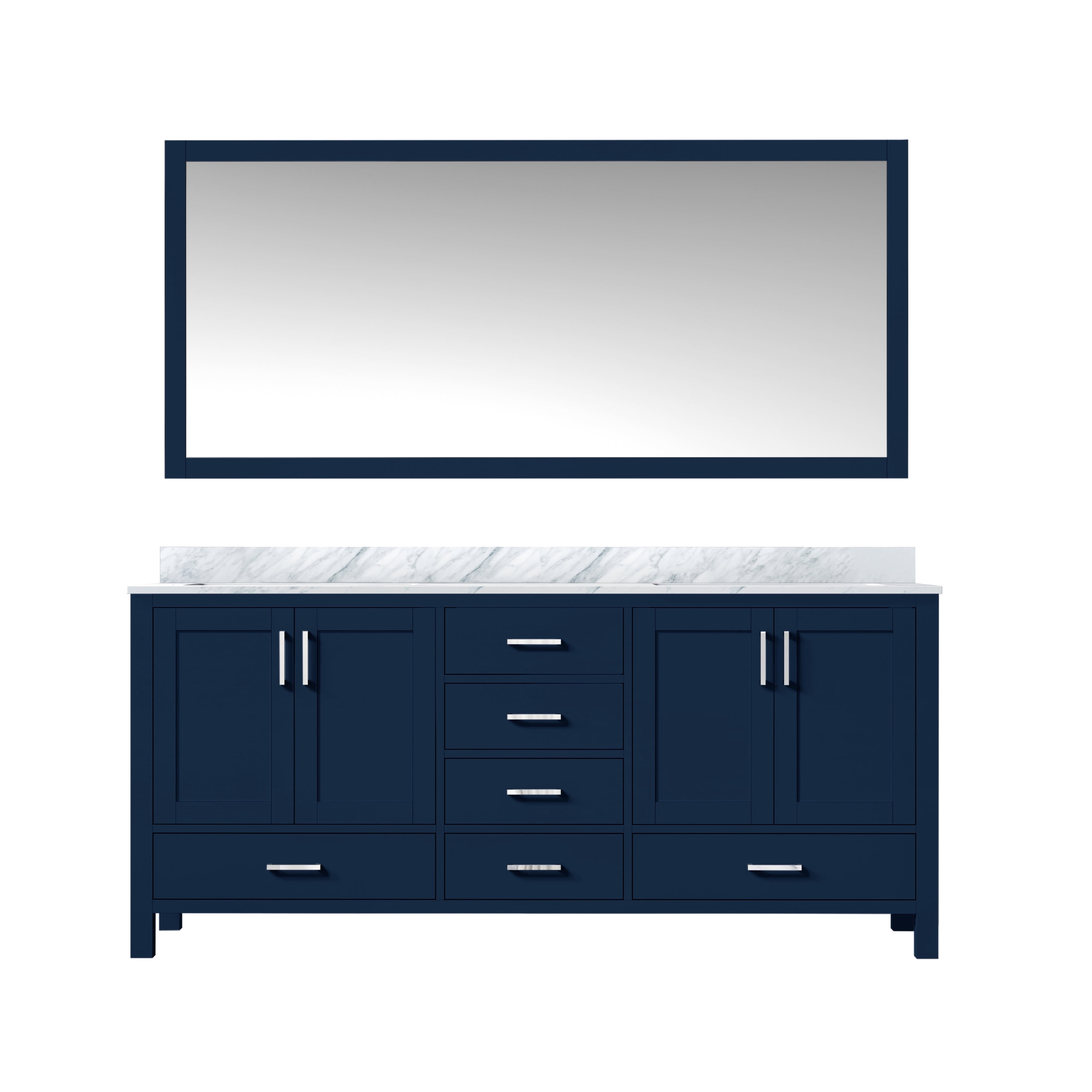 Big Sur 72 in W x 22 in D Navy Blue Double Bath Vanity, Carrara Marble ...