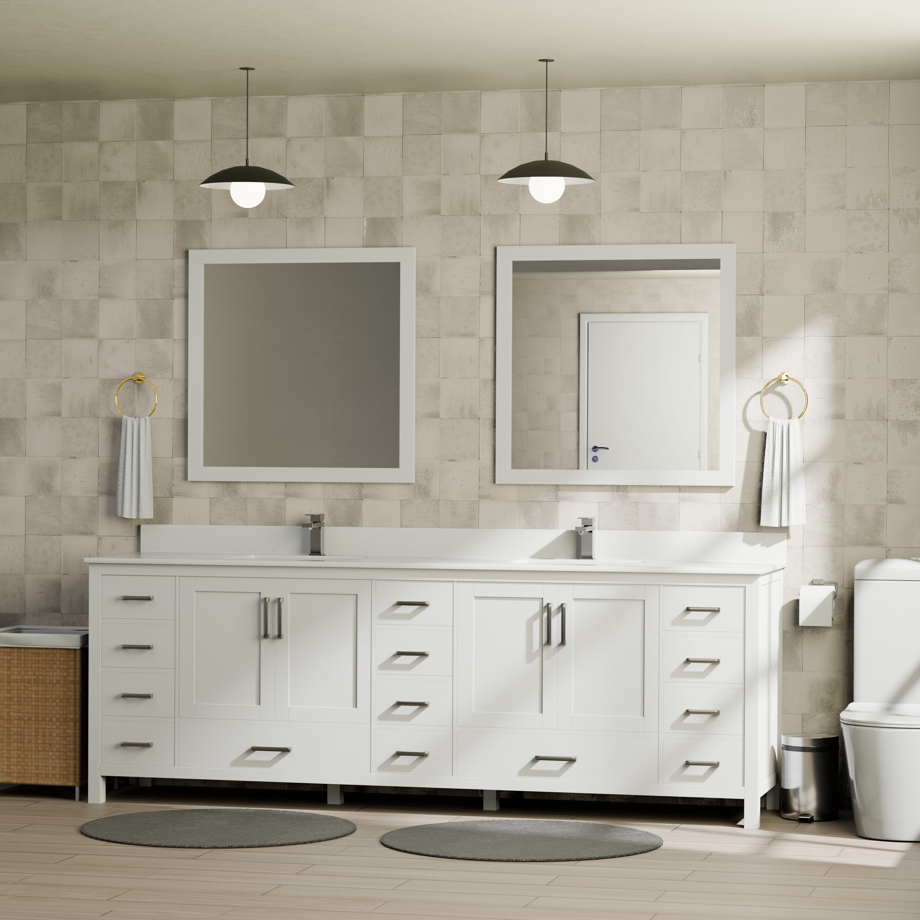 Big Sur 84 in W x 22 in D White Double Bath Vanity and Cultured Marble ...