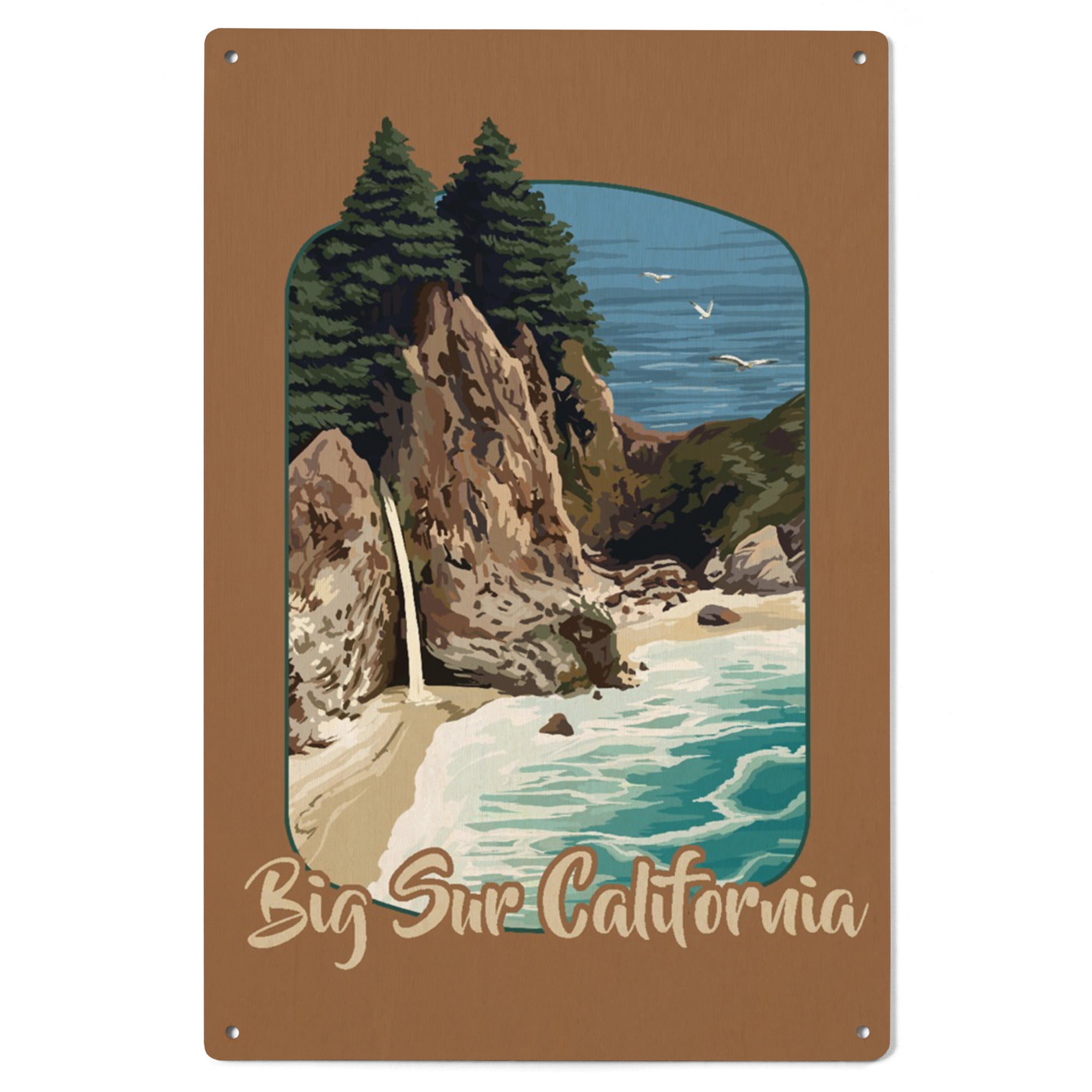 Big Sur, California, Beach and Rocks, Contour Birch Wood Wall Sign (6x9 ...