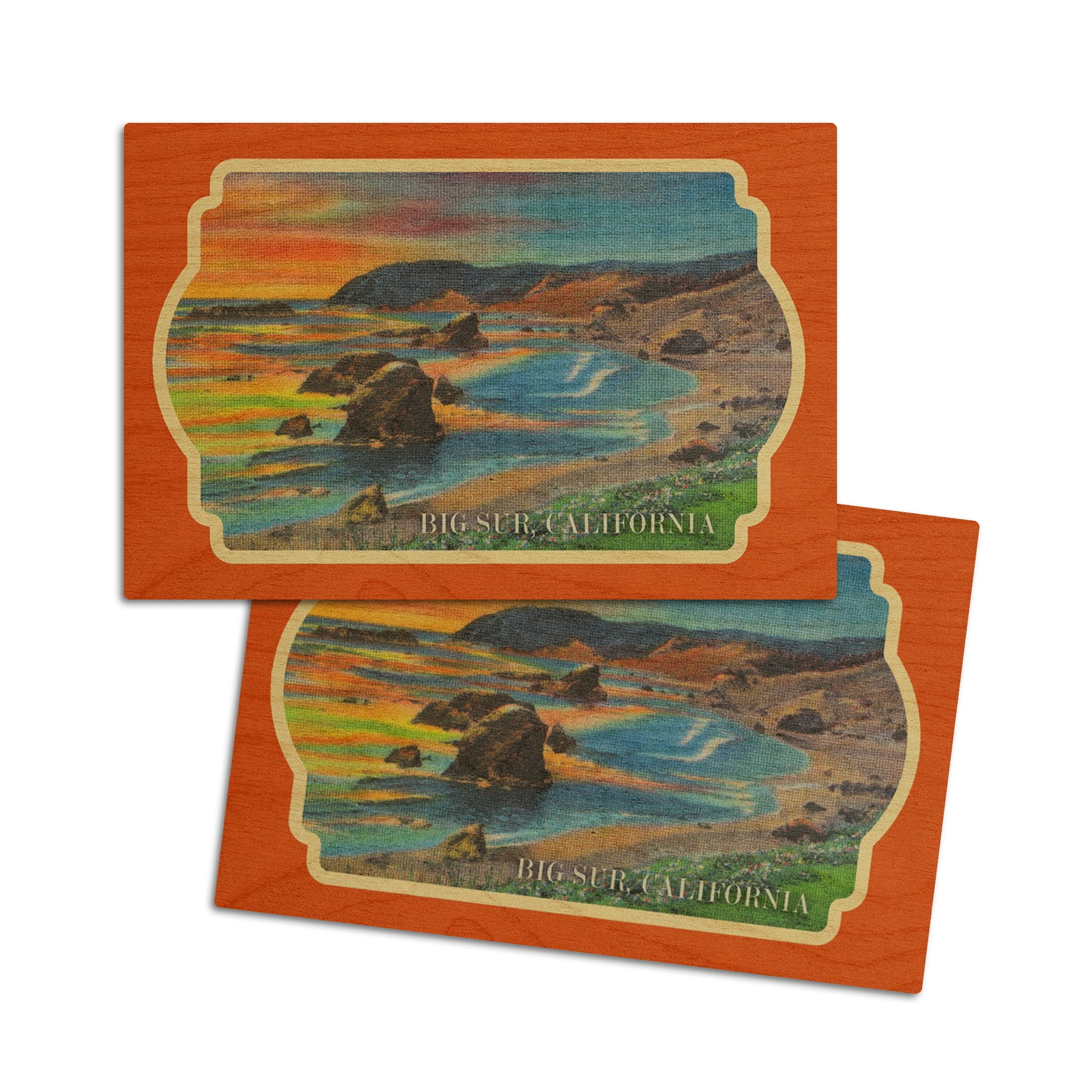 Big Sur, California, Pacific Ocean View, Contour (4x6 Birch Wood ...