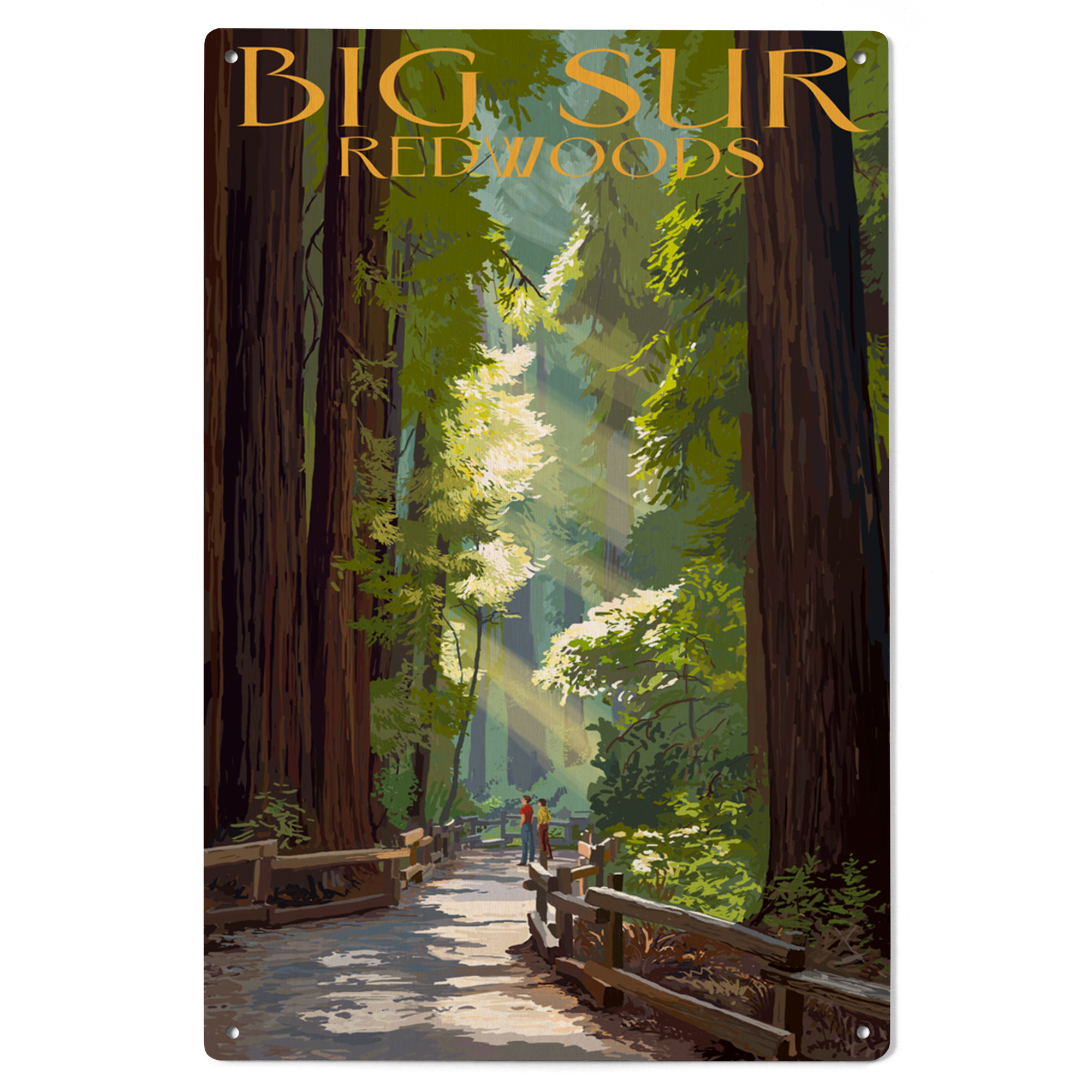 Big Sur, California, Pathway and Hikers Birch Wood Wall Sign (6x9 ...