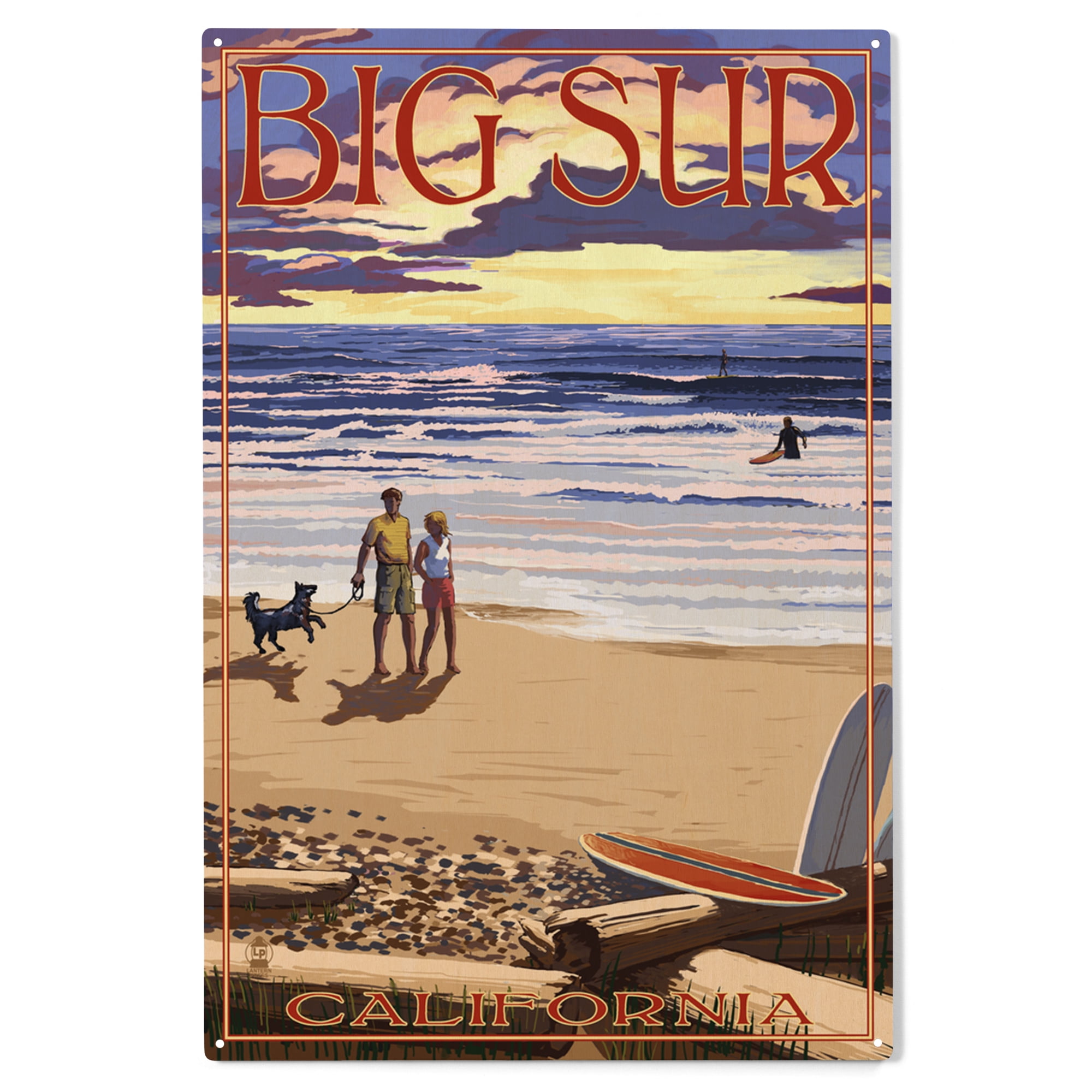 Big Sur, California, Sunset Beach Scene Birch Wood Wall Sign (10x15 ...