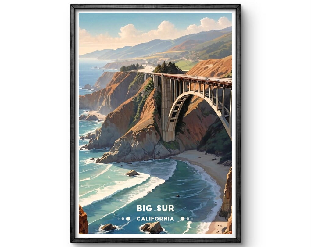 Big Sur California Vintage Poster Iconic Coastal Bridge Scene With ...