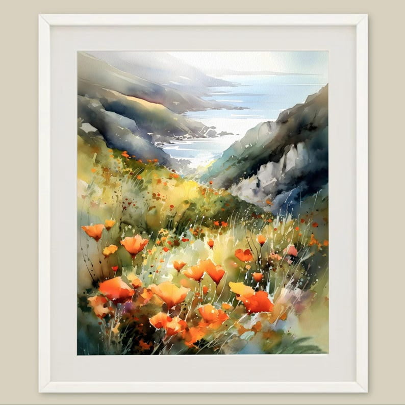 Big Sur Painting Coastal Watercolor Art Print California Landscape Wall ...