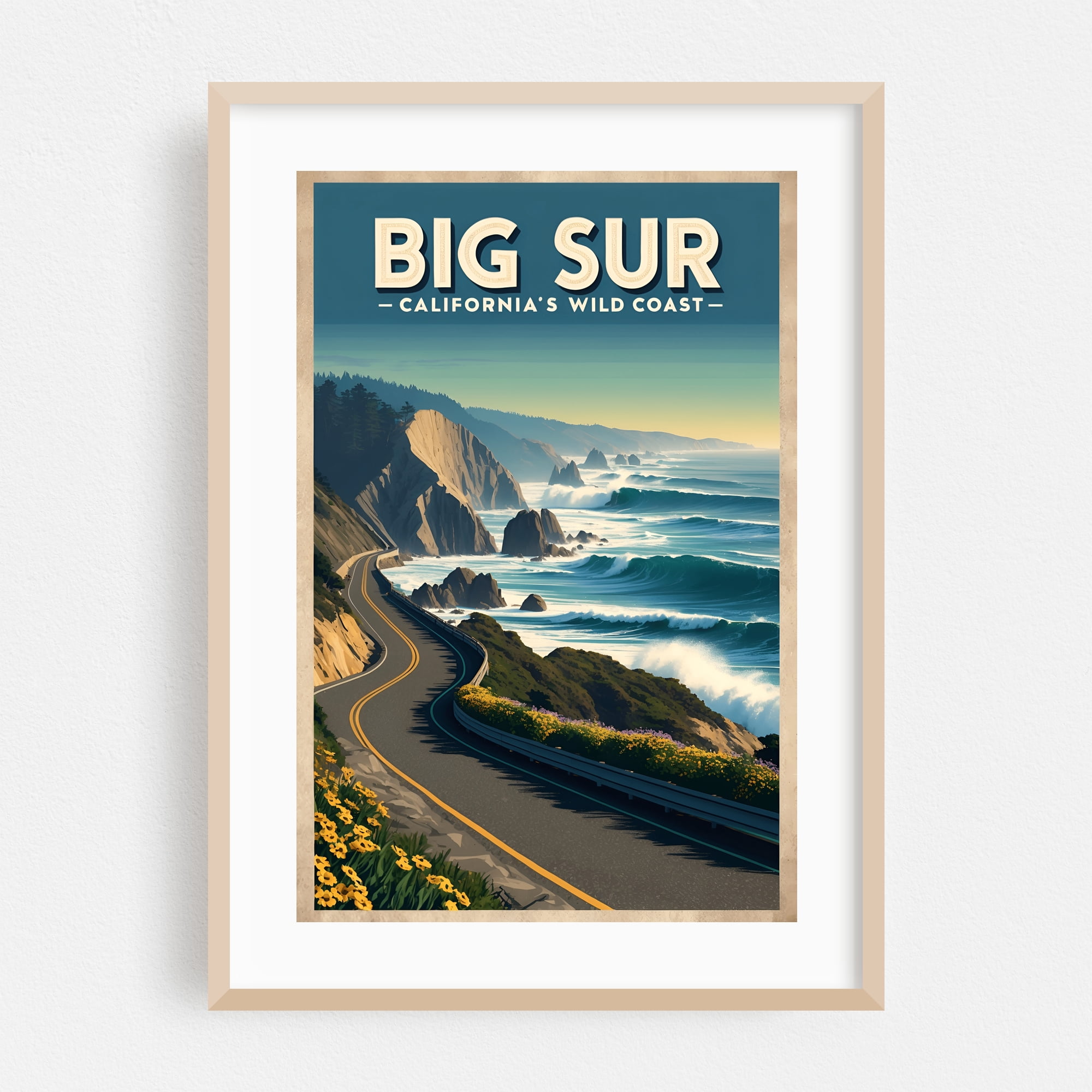 Big Sur Vintage Travel Poster – California’s Scenic Coastal Escape ...