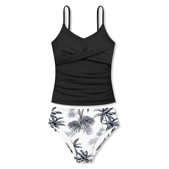Big Swimsuit For Girls Kids Two Piece Ruched Tankini Floral Printed ...