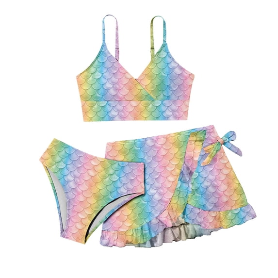 Big Swimsuit For Girls Scale Print Set 3 Piece Stylish Swimming Suit ...