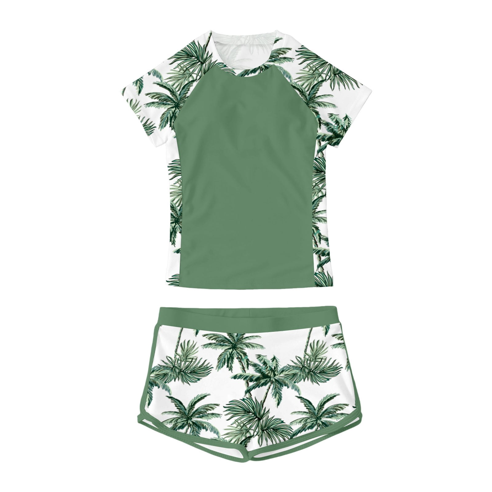 Big Swimsuit For Girls Two Piece Set Beach Floral Print Round Neck ...