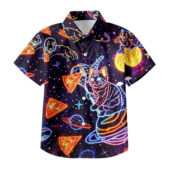 Big T-Shirt For Boys Cool Neon Print Short Sleeve Button Down Casual ...