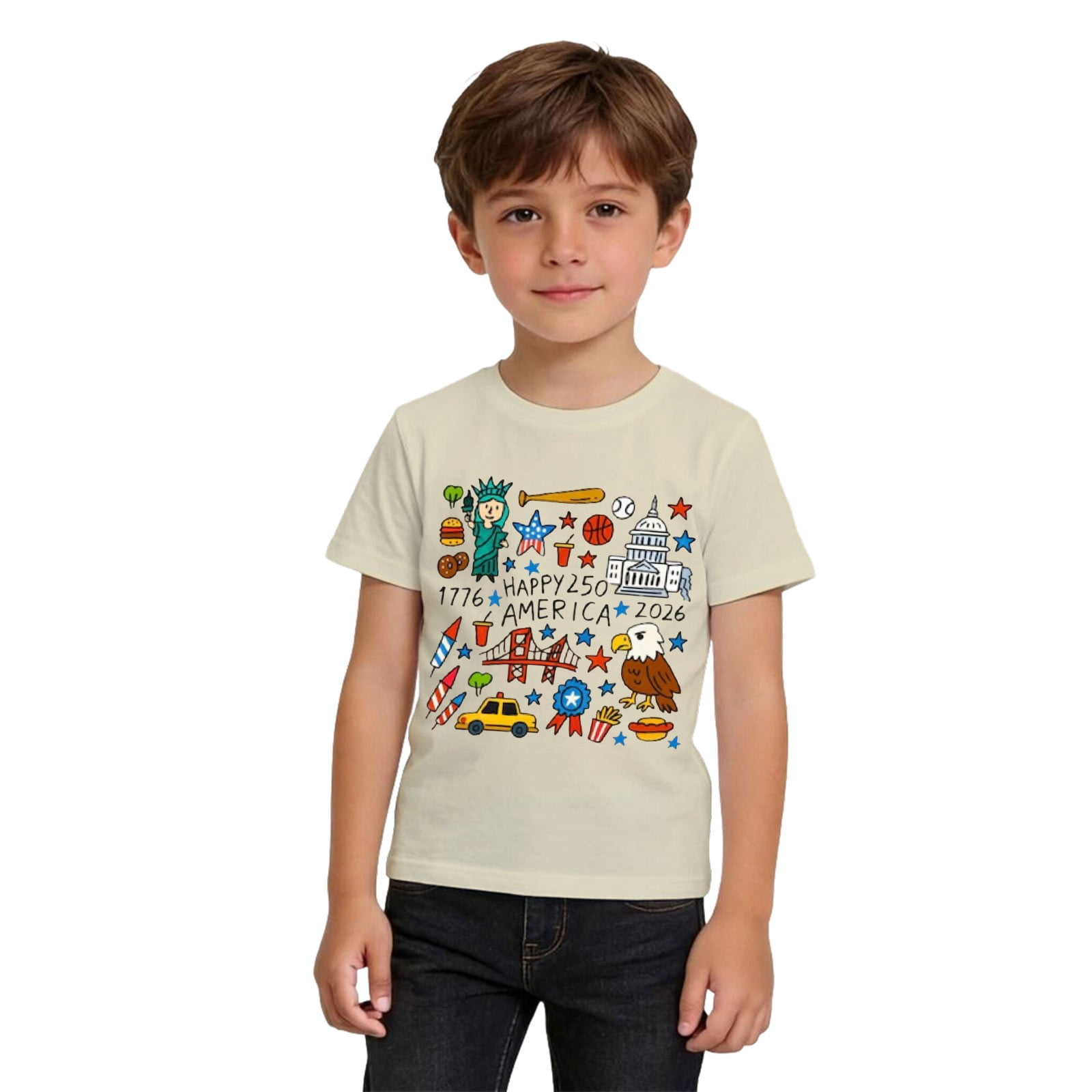 Big T-Shirt For Boys Patriotic Graphic Print Short Sleeve For Kids ...