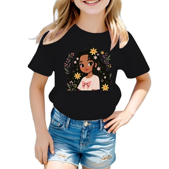 Big T-Shirts For Girls Kid Cute Print Graphic Round Neck Short Sleeve ...