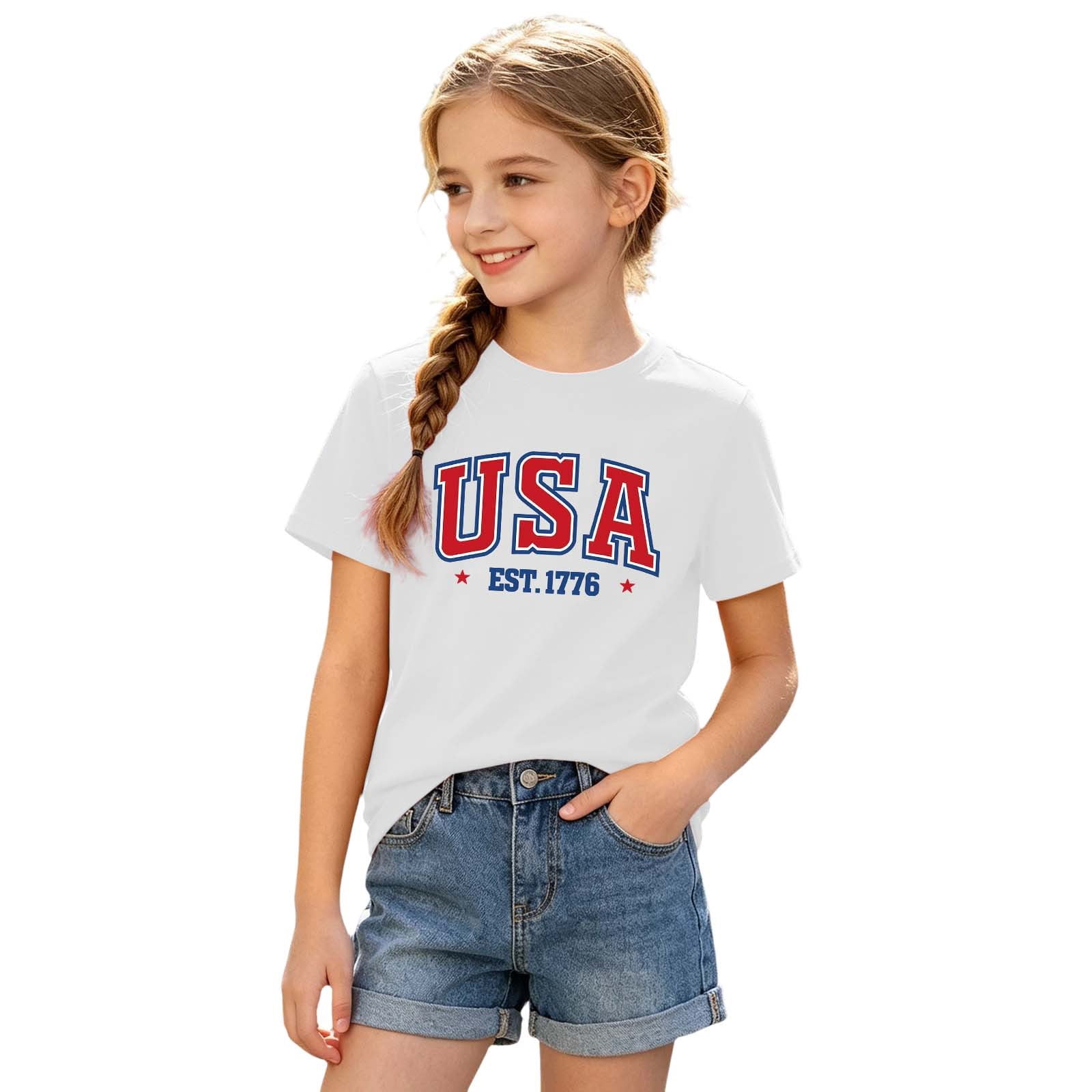 Big T-Shirts For Girls Kids Lightweight Short Sleeve With Patriotic ...