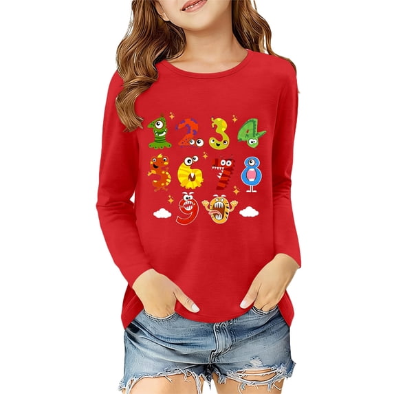 Big T Shirts For Girls Long Sleeve Graphic Soft Casual Printed For Kids ...