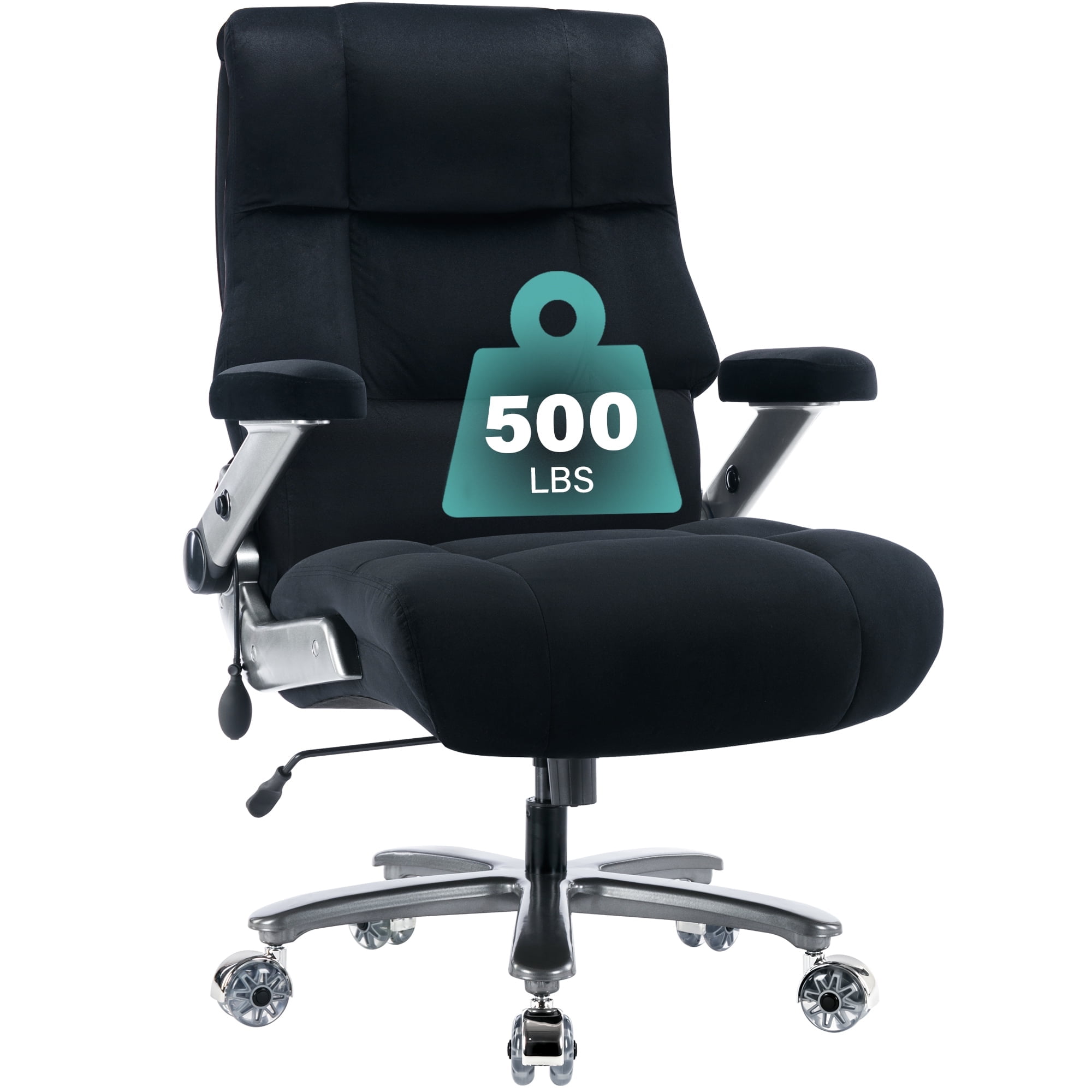 Big and Tall 500lbs Office Chair Ultra Soft Fabric Executive Desk Chair Ergonomic Computer Chair with 3D Flip Up Arms Adjustable Lumbar Support Heavy Duty Metal Base and Quiet Rubber Wheel Black Walma...