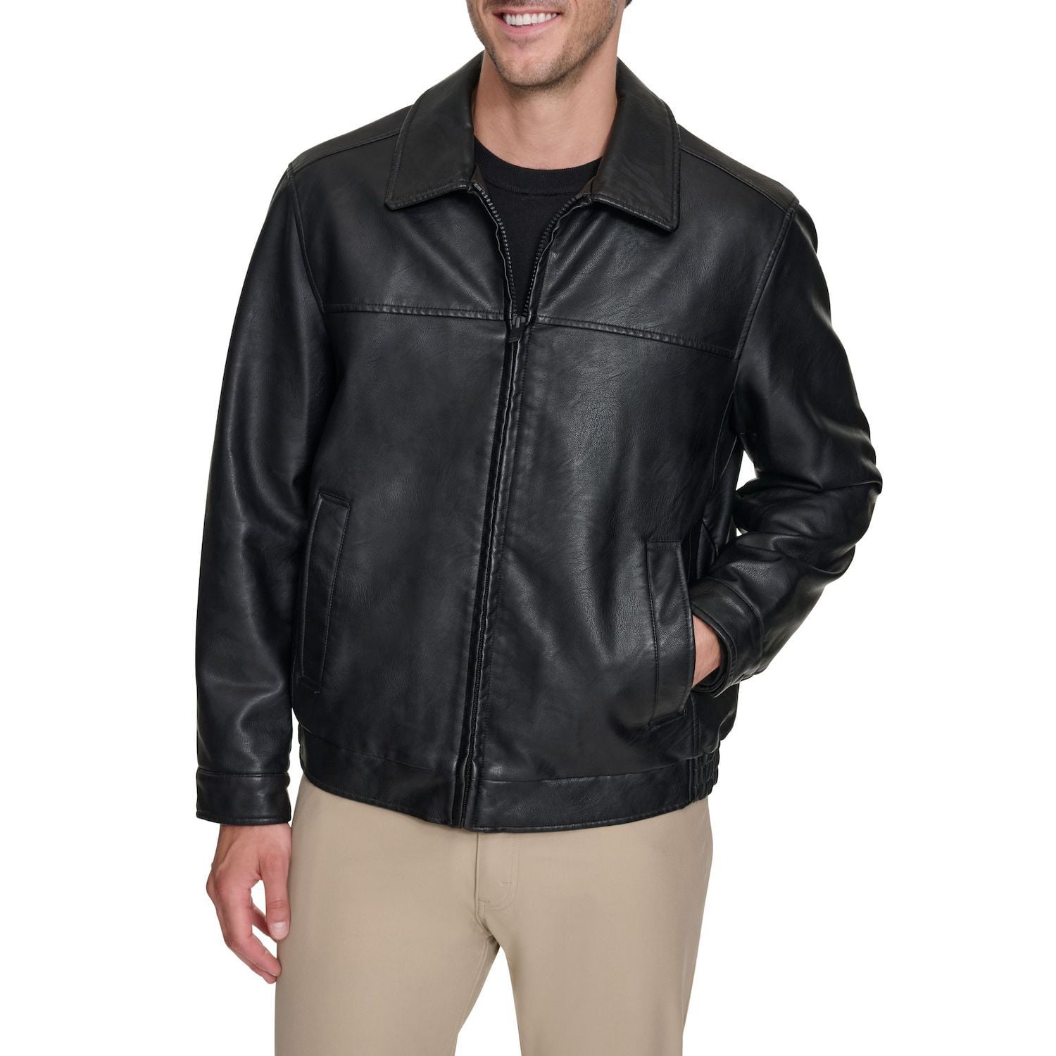 Big & Tall Dockers® Faux Leather James Dean Bomber Jacket Color: Black ...
