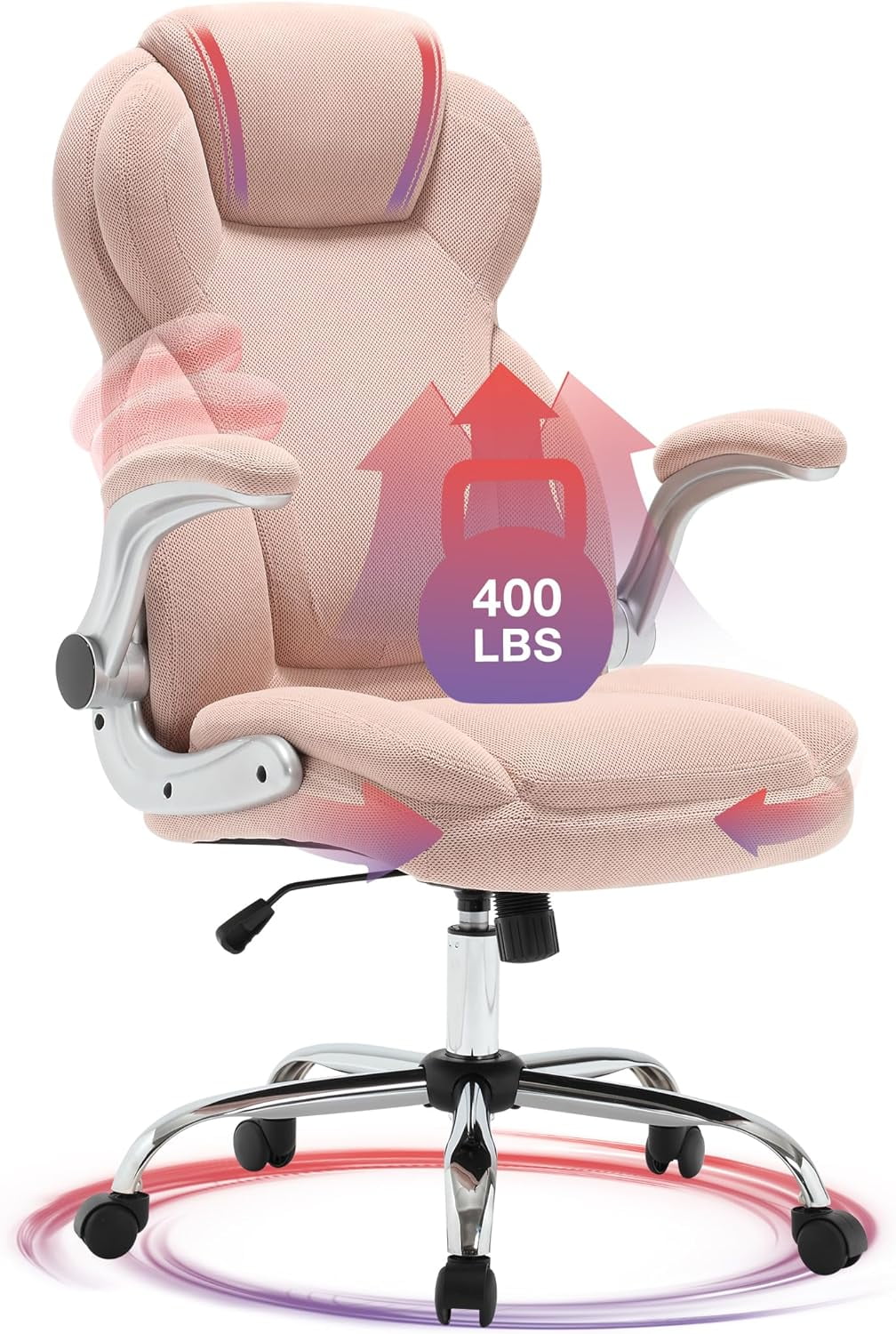 Big and Tall Fabric Pink Office Chair 400lbs-Heavy Duty Executive Desk ...