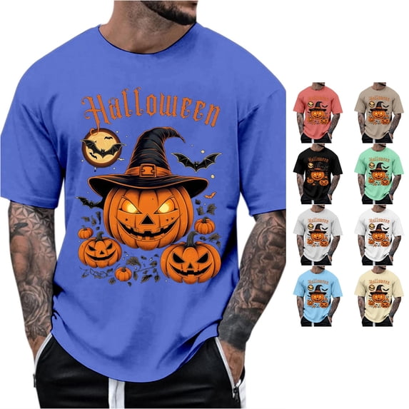 Big and Tall Halloween Tshirt for Men Casual Halloween Pumpkin Print ...