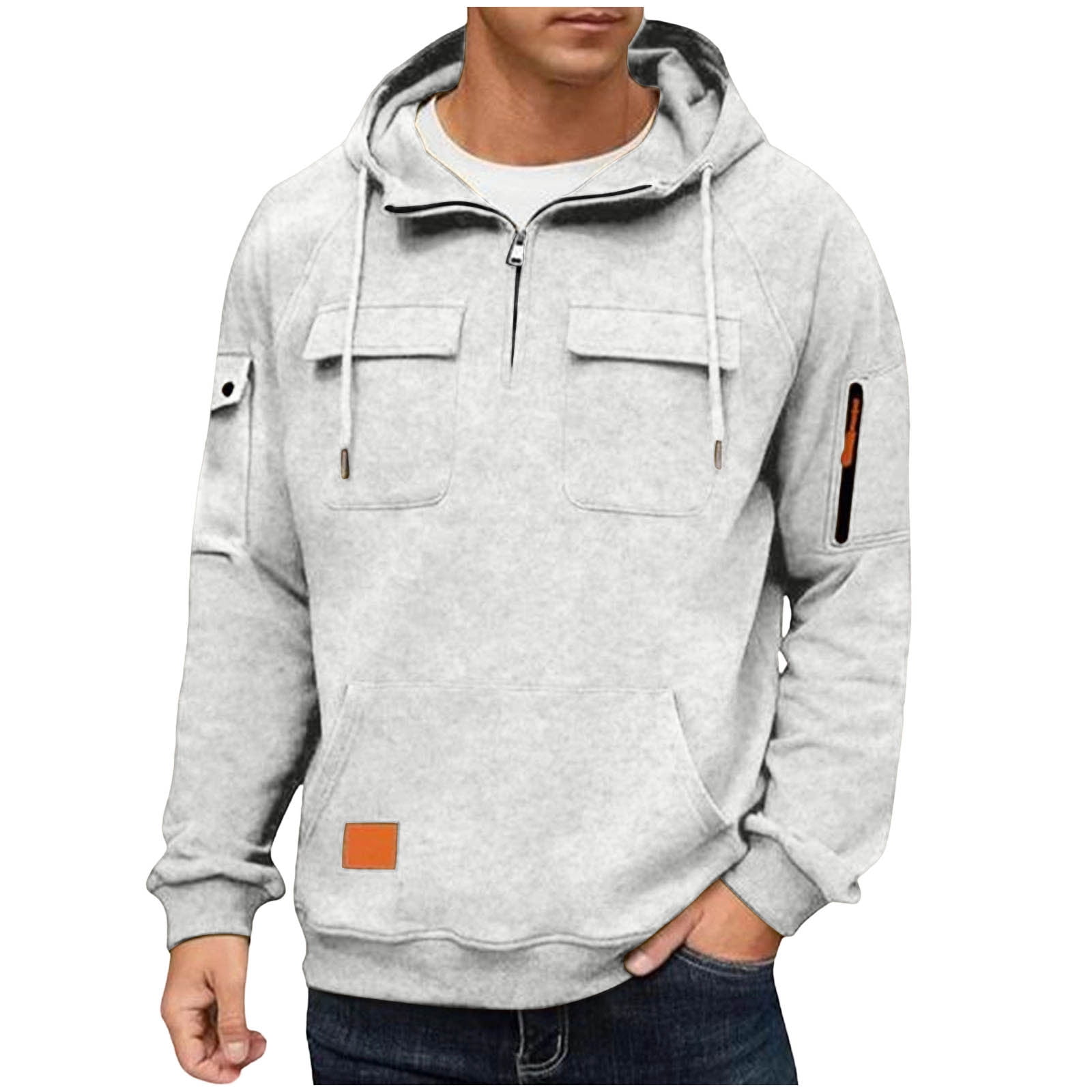 Big and Tall Hoodies for Men 1/4 Zipper Hooded Cargo Sweatshirts with ...