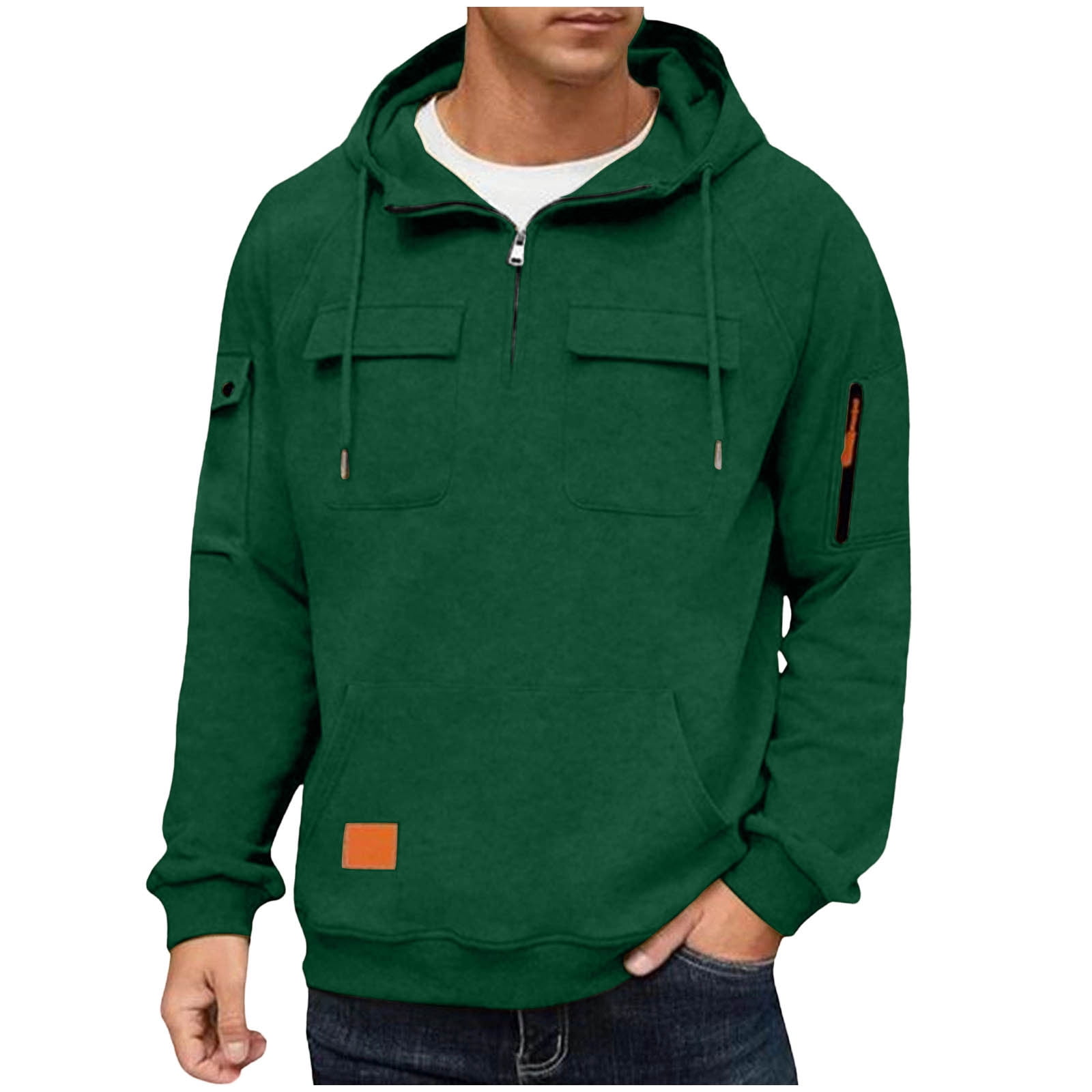 Big and Tall Hoodies for Men 1/4 Zipper Hooded Cargo Sweatshirts with ...