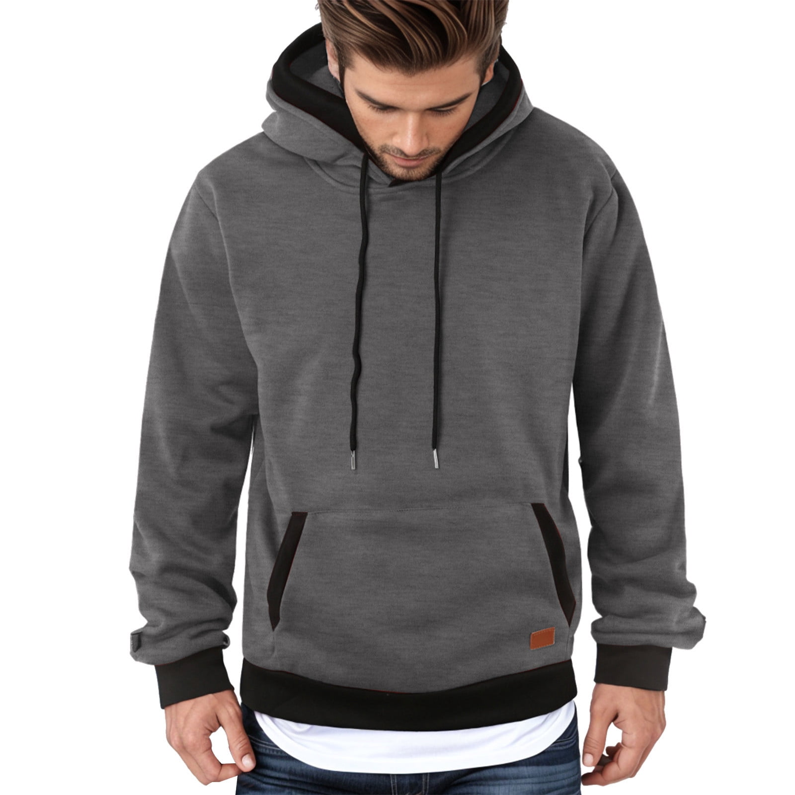 Big And Tall Hoodies For Men Solid Color Fashion Loose Fit Hooded ...