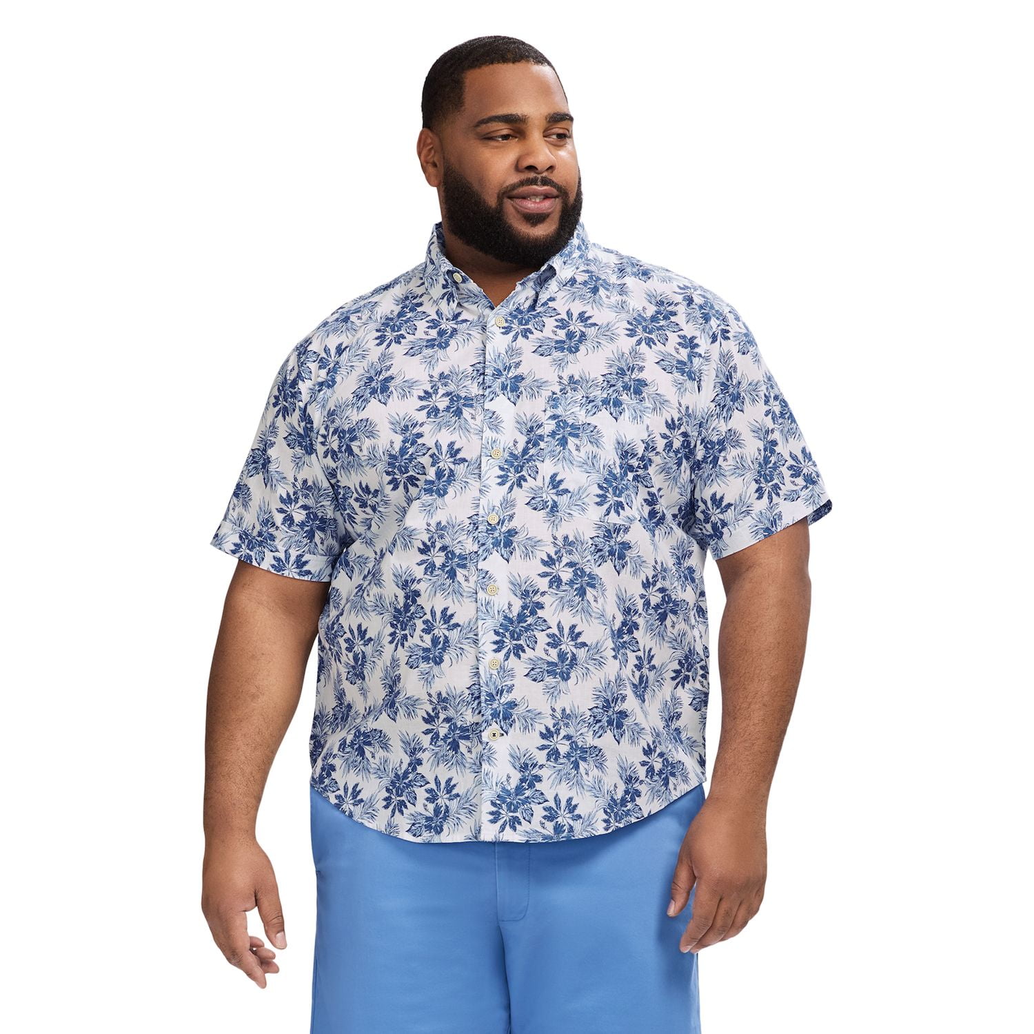Big & Tall IZOD Dockside Short Sleeve Chambray Color: Bright White Floral Size: XL TALL ...
