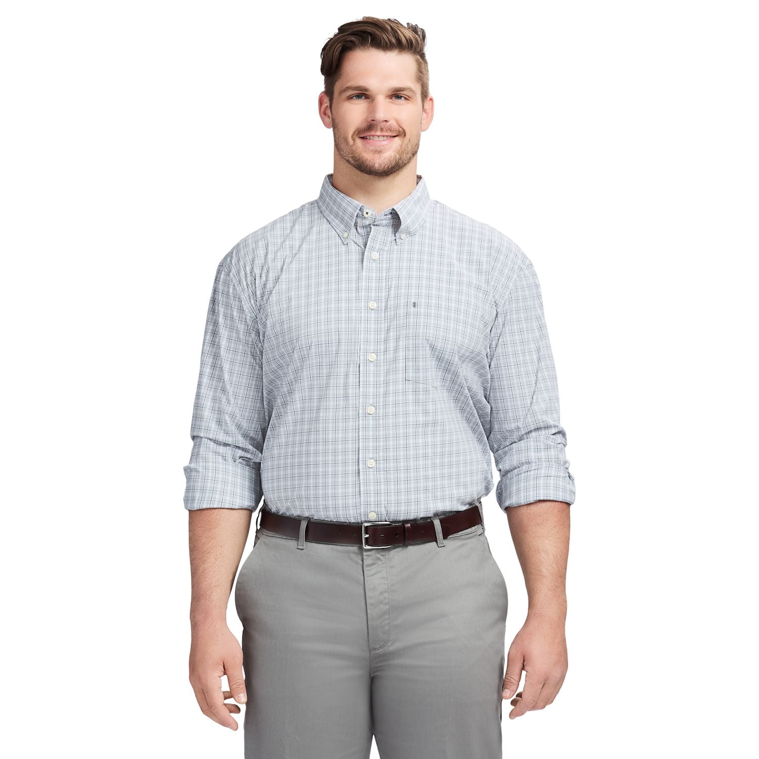 Big & Tall IZOD Performance Long Sleeve Plaid Button Down Shirt Color ...