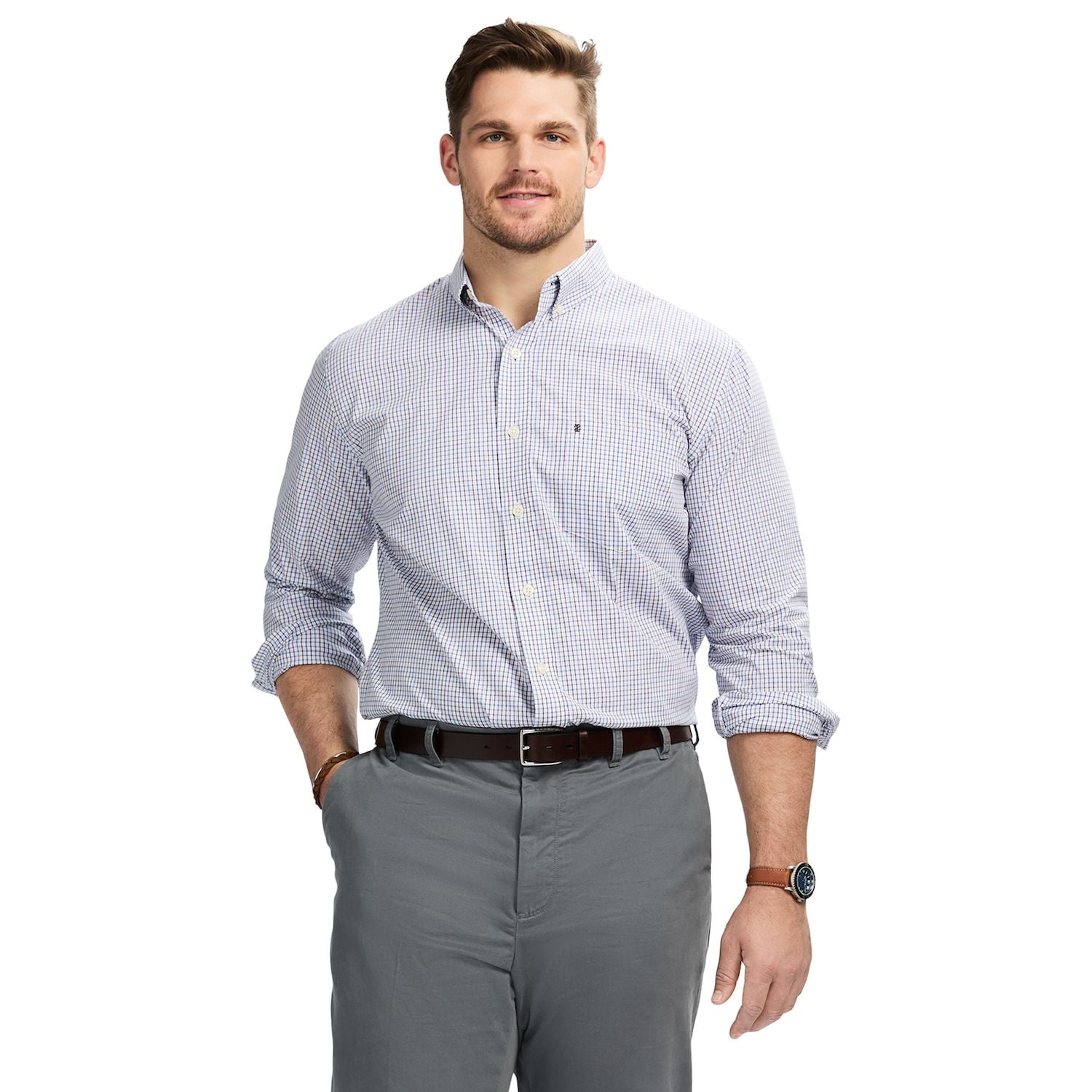 Big & Tall IZOD Performance Long Sleeve Plaid Button Down Shirt Color ...