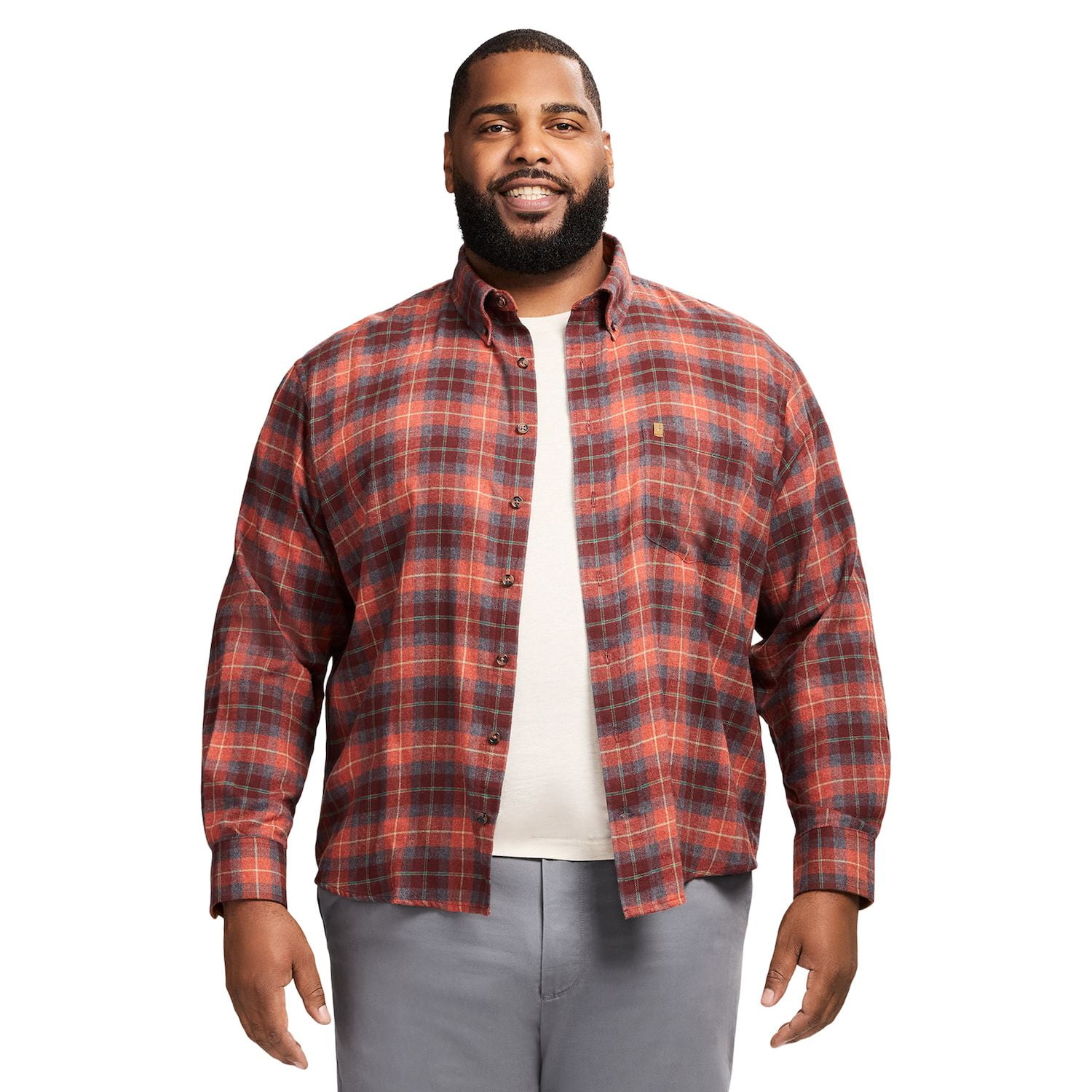 Big & Tall IZOD Stratton Flannel Long Sleeve Button-Down Shirt Color ...
