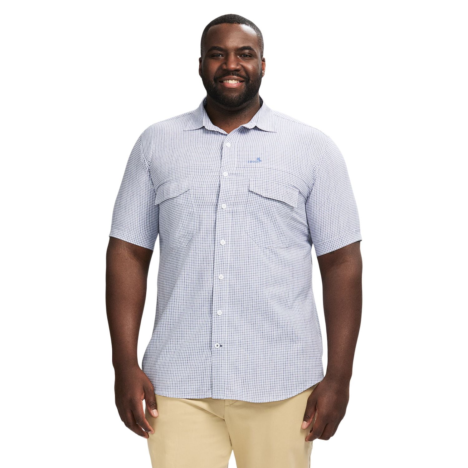 Big & Tall IZOD Sunshield Performance Woven Short Sleeve Button-Down Shirt Color: Skipper Blue ...