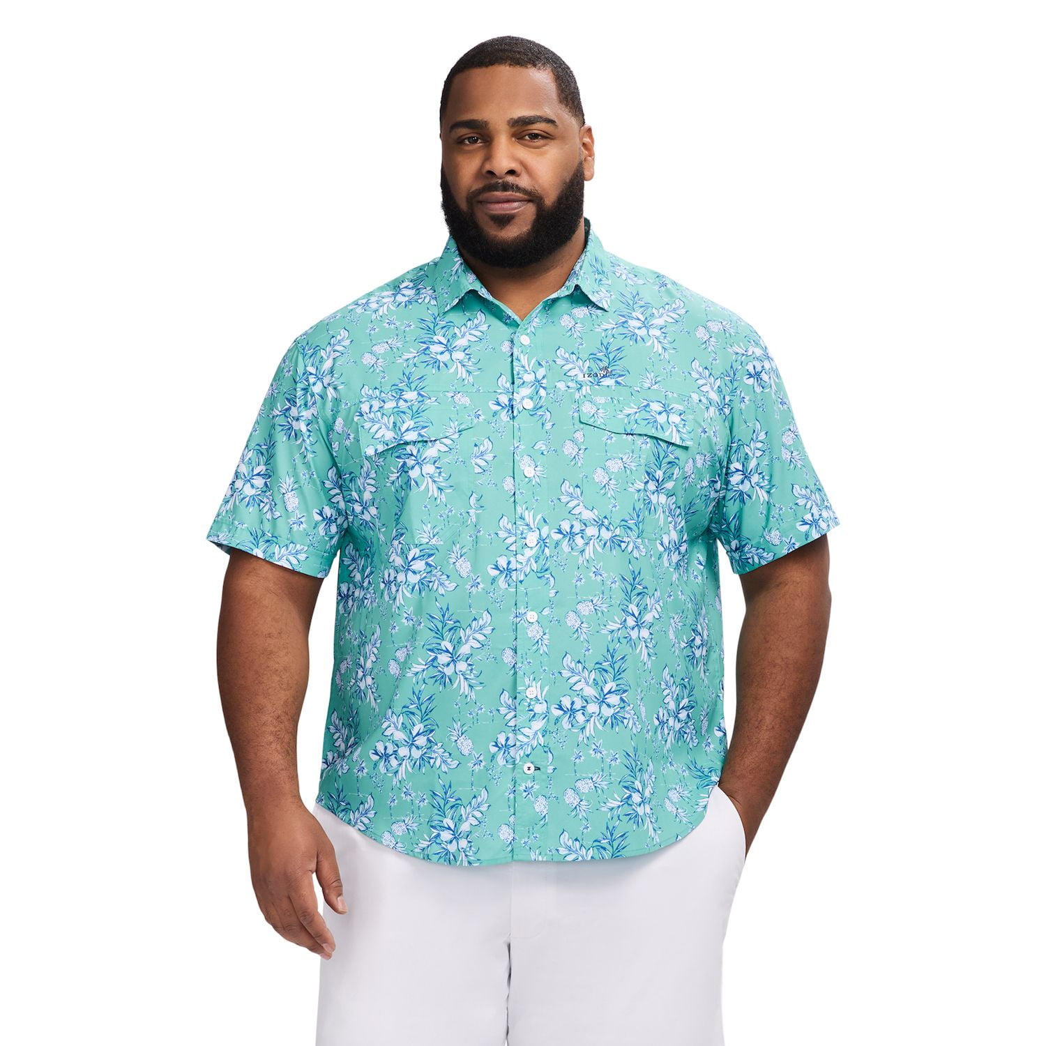 Big & Tall IZOD Sunshield Performance Woven Short Sleeve Button-Down ...