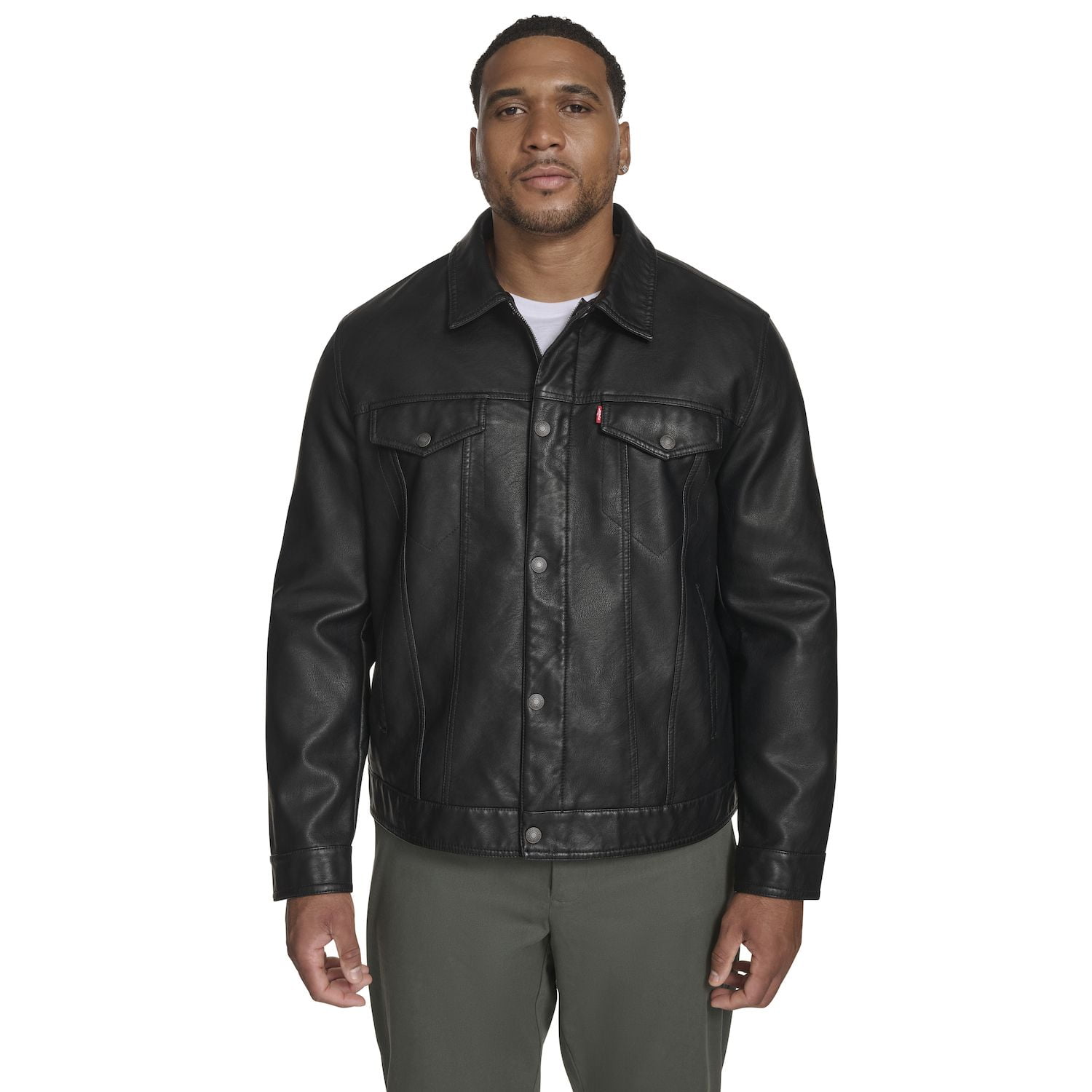 Big & Tall Levi's® Faux Leather Laydown Collar Trucker Jacket Color ...