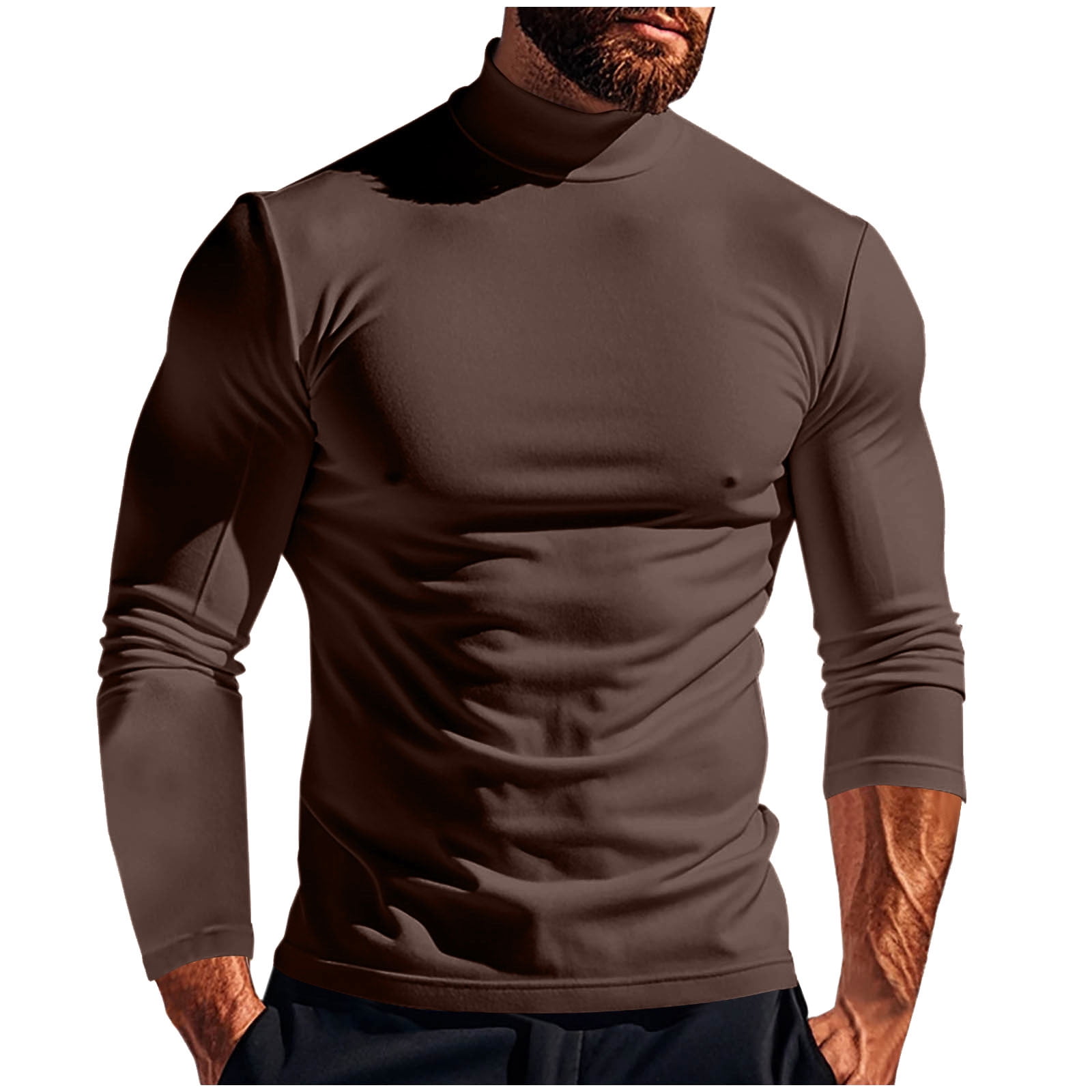 Big & Tall Long Sleeve Basic Tops High Neck Stretchy Mens Undershirts ...