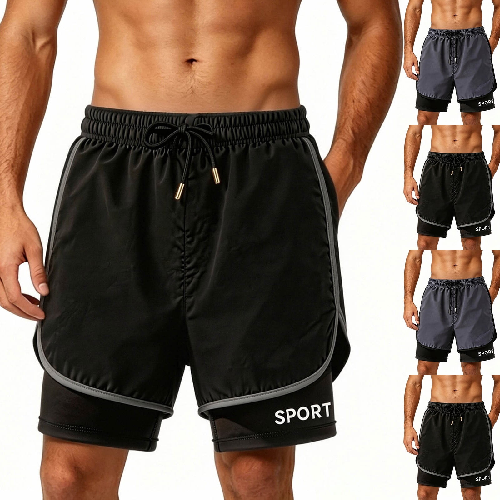 Big & Tall Men's 2 in 1 Athletic Shorts Graphic 5" Inseam Built-in ...