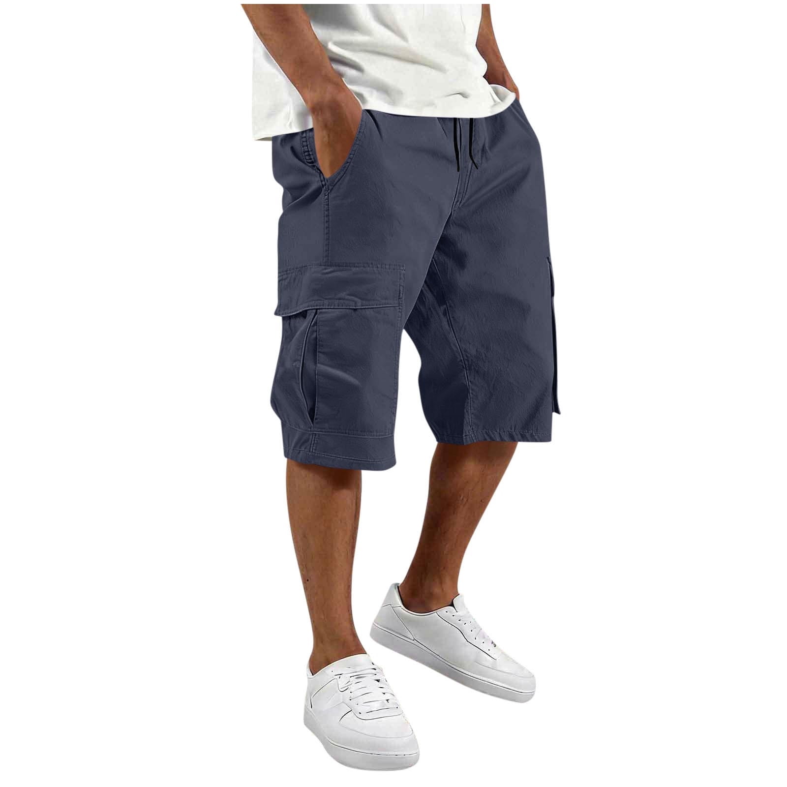 Big & Tall Men's Casual Cargo Capri Loose Fit Long Shorts Knee Length ...