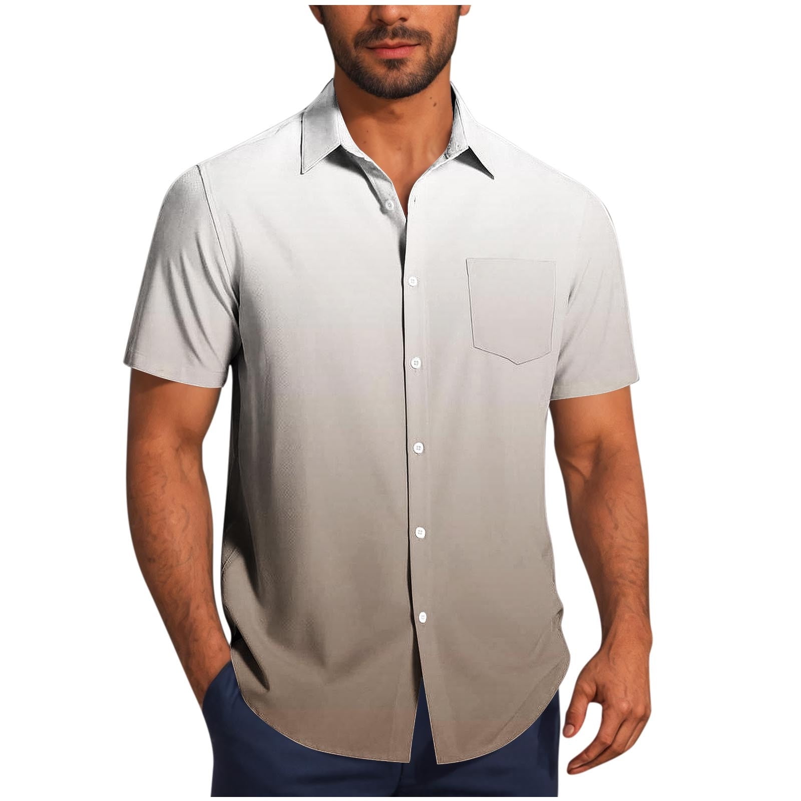 Big & Tall Men's Gradient Short Sleeve Button Down Shirts Summer Beach ...