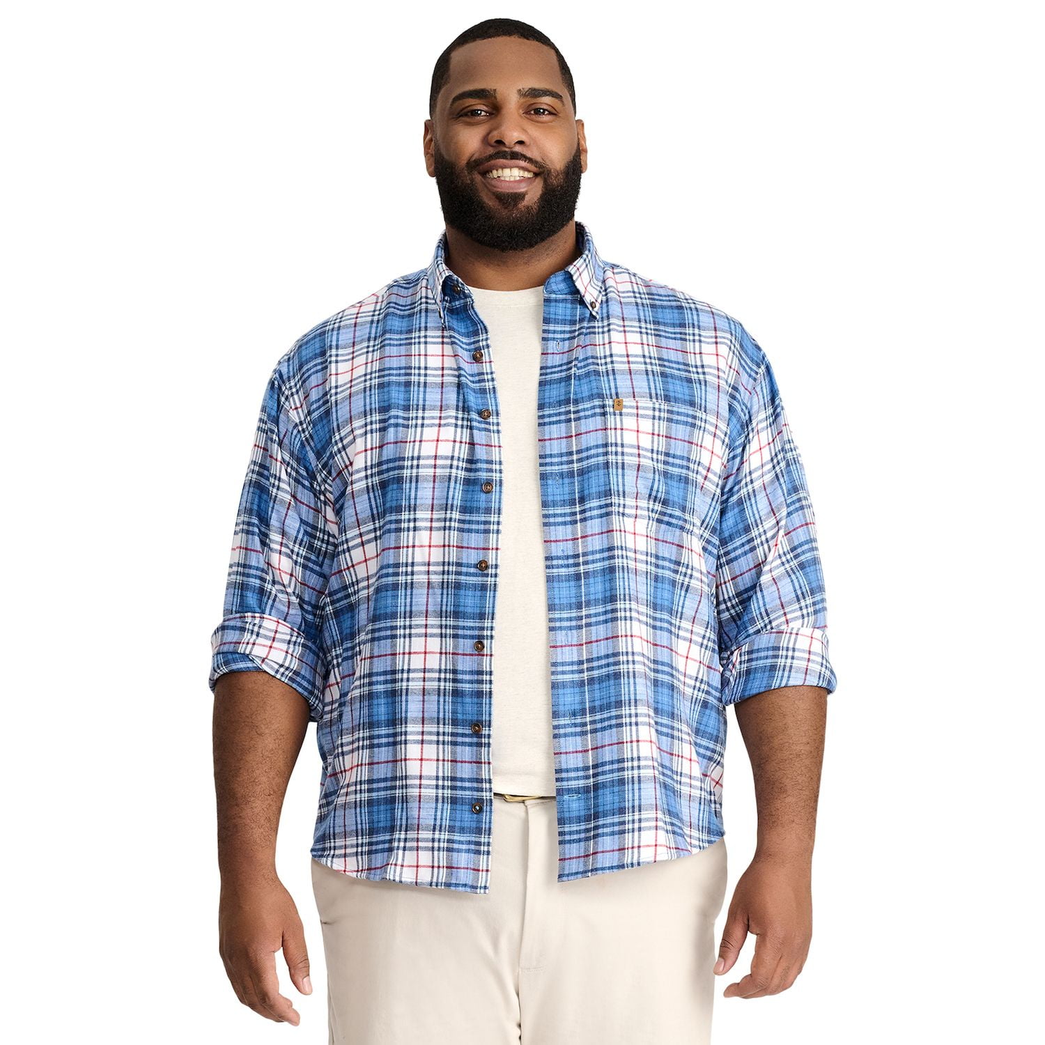 Big & Tall Men's IZOD Flannel Button Down Shirt Color: Bright Cobalt ...