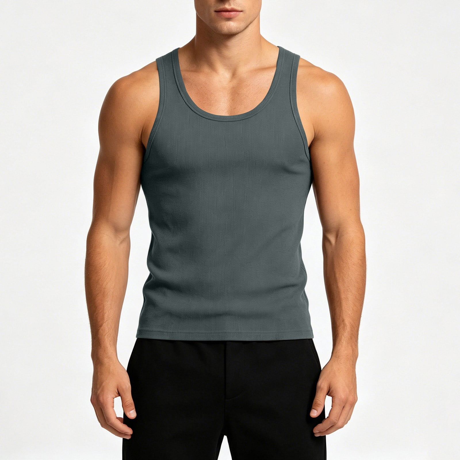 Big & Tall Men's Muscle Tank Top Ribbed Knit Sleeveless Workout Shirt ...