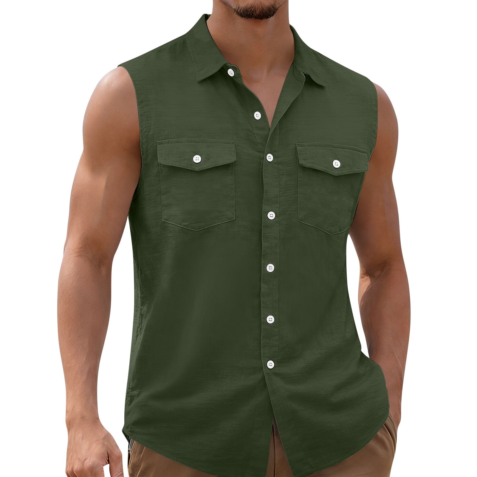 Big & Tall Men's Sleeveless Button Down Shirts Summer Beach Vacation ...