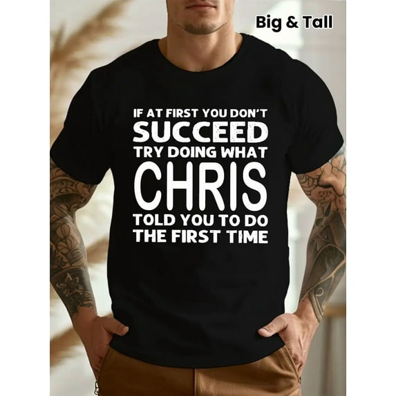 Big & Tall Men's Summer T-Shirt - CHRIS Graphic Print, Casual Short ...