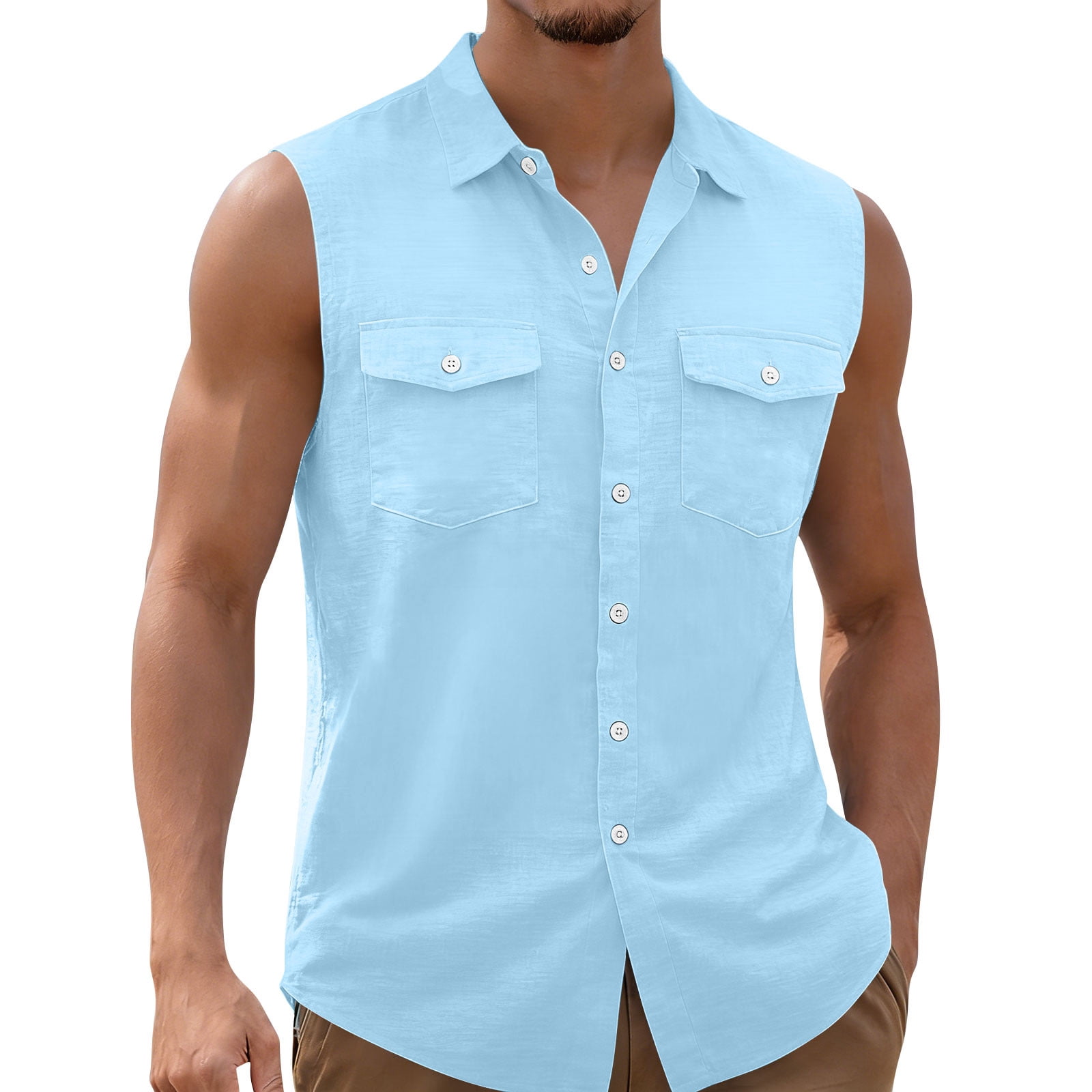 Big & Tall Men's Tank Top Sleeveless Button Down Vintage Streetwear ...