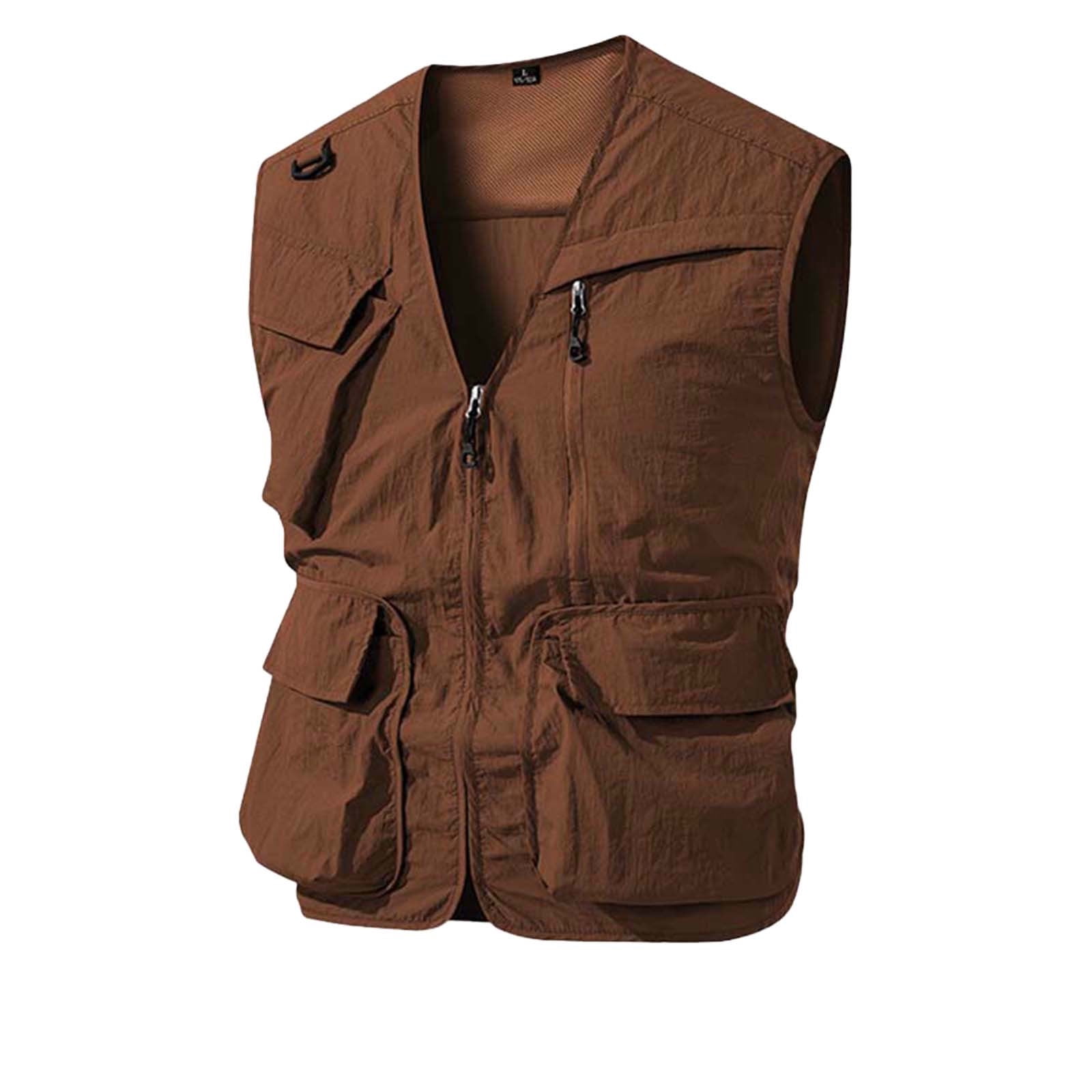 Big & Tall Men's Utility Fishing Vest Full Zip Lightweight Breathable ...